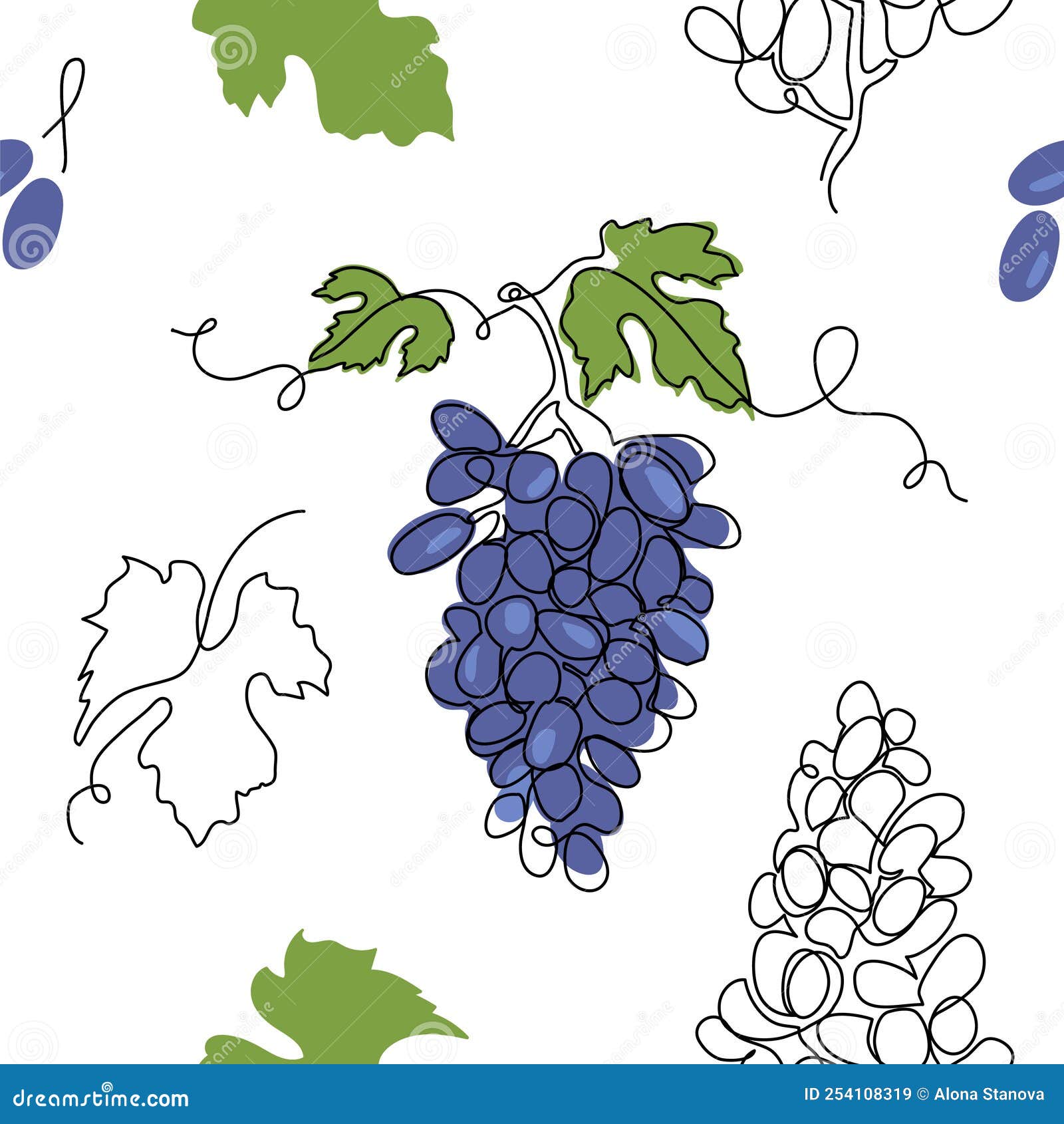 Blue Grape Bunch Vector Pattern, Print, Wallpaper, Texture. One Single ...