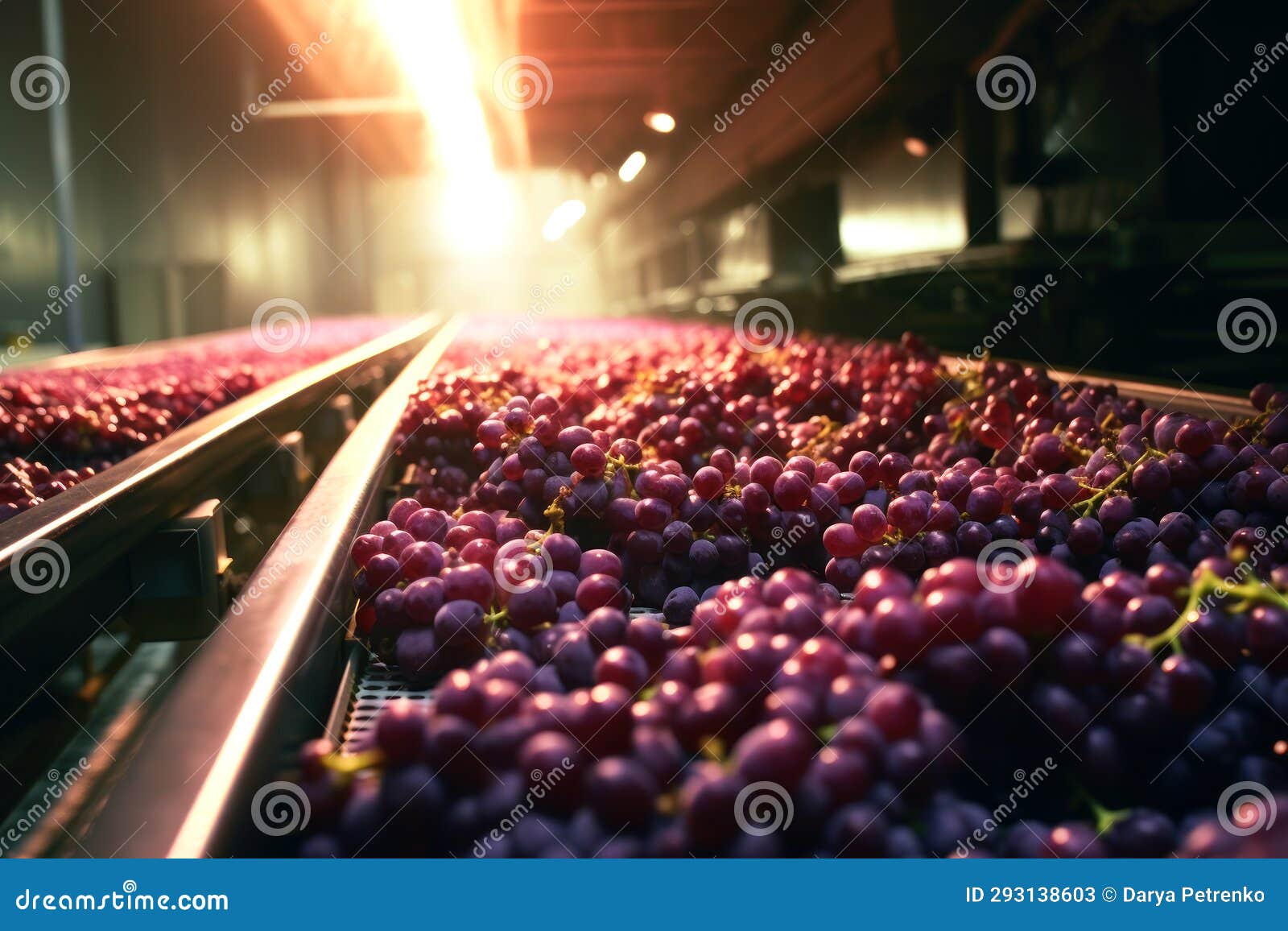 Blue Grapes are Lying on a Conveyor Belt at the Red Wine Production ...