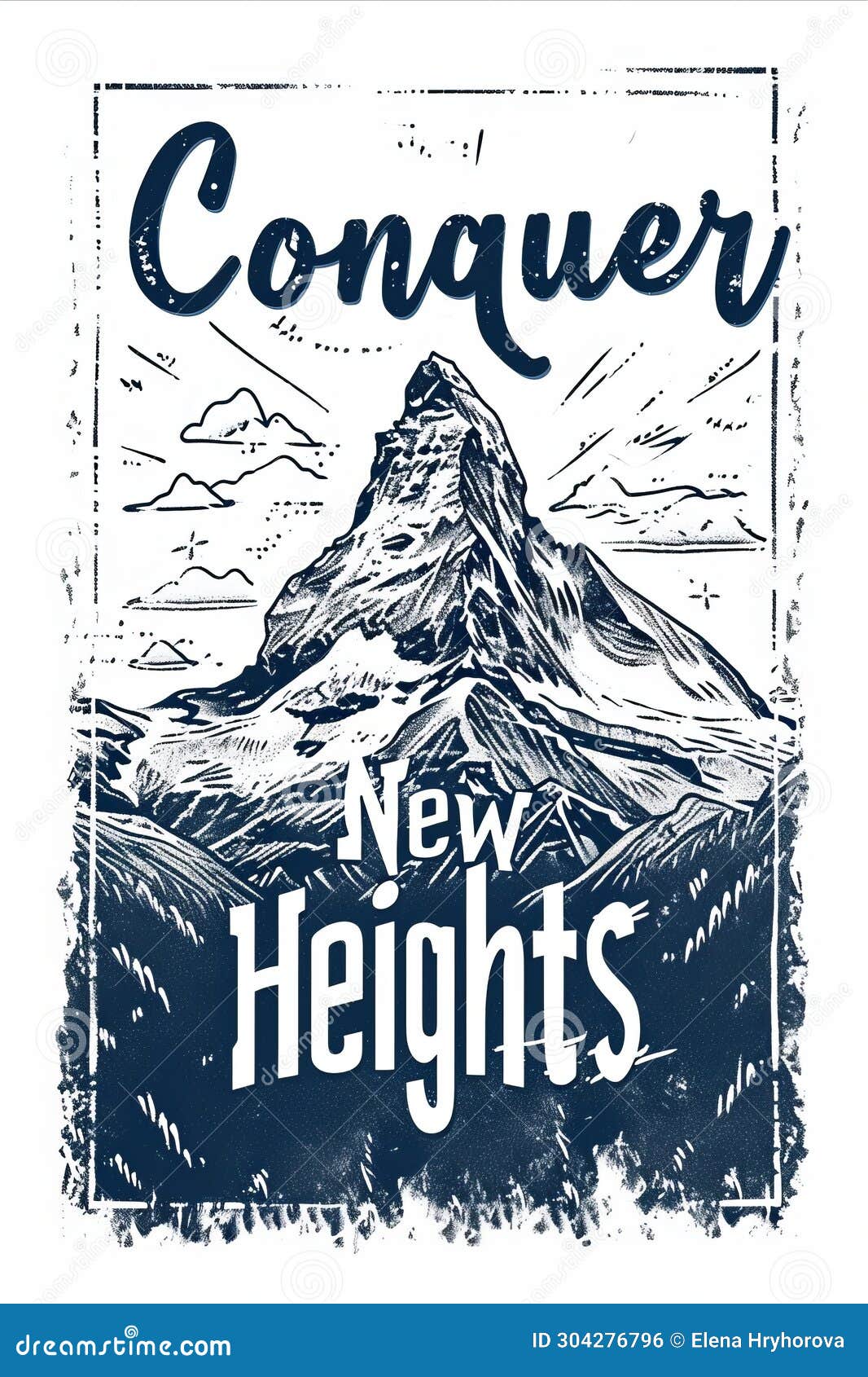 Blue Graphic of a Mountain Peak with Text Conquer New Heights Stock ...