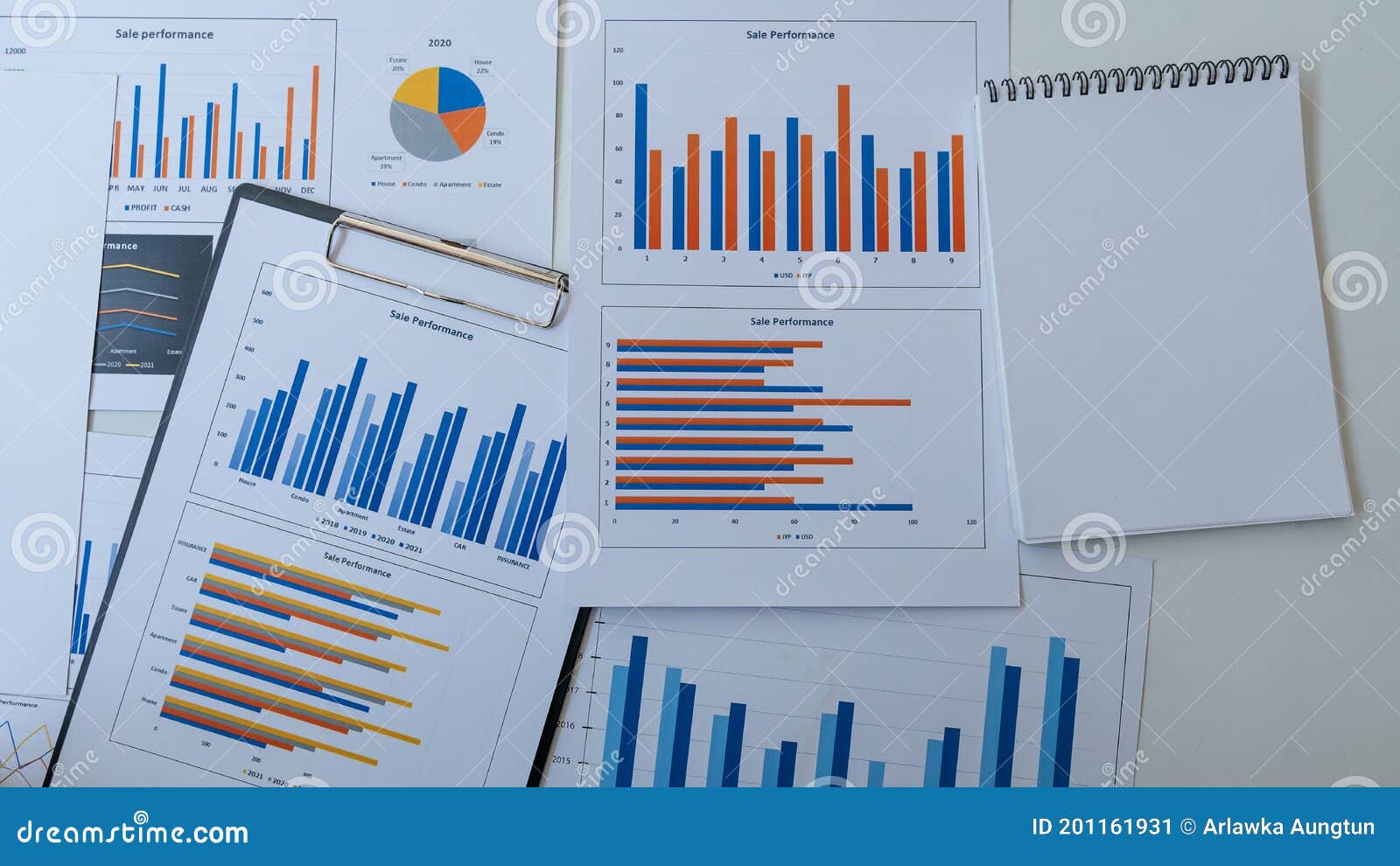 Blue Graphs and Charts Lots of Business Reports and Papers on the Stock ...