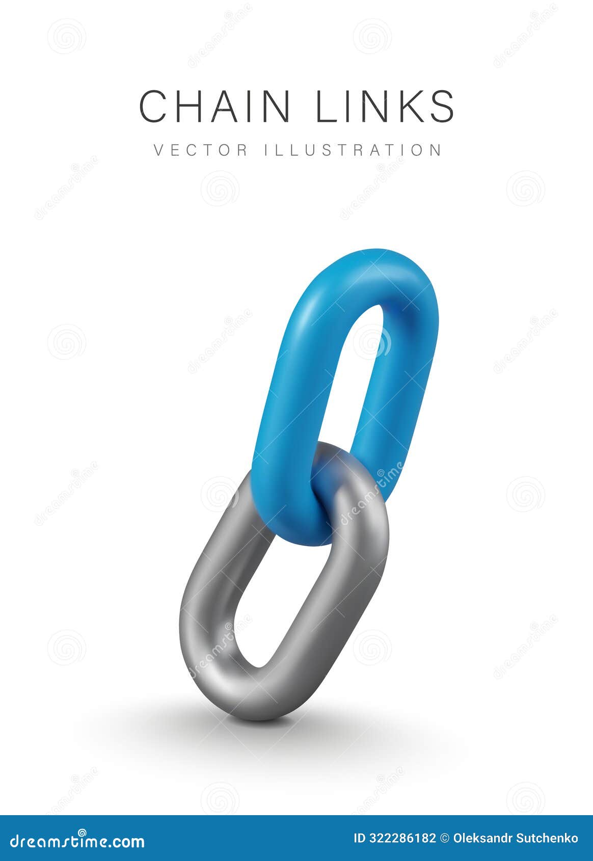 Blue And Gray Chain Links Connected Together. Vector Realistic Closeup ...