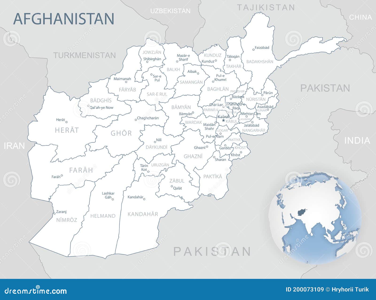 Afghanistan Administrative And Political Map Includes Surrounding ...