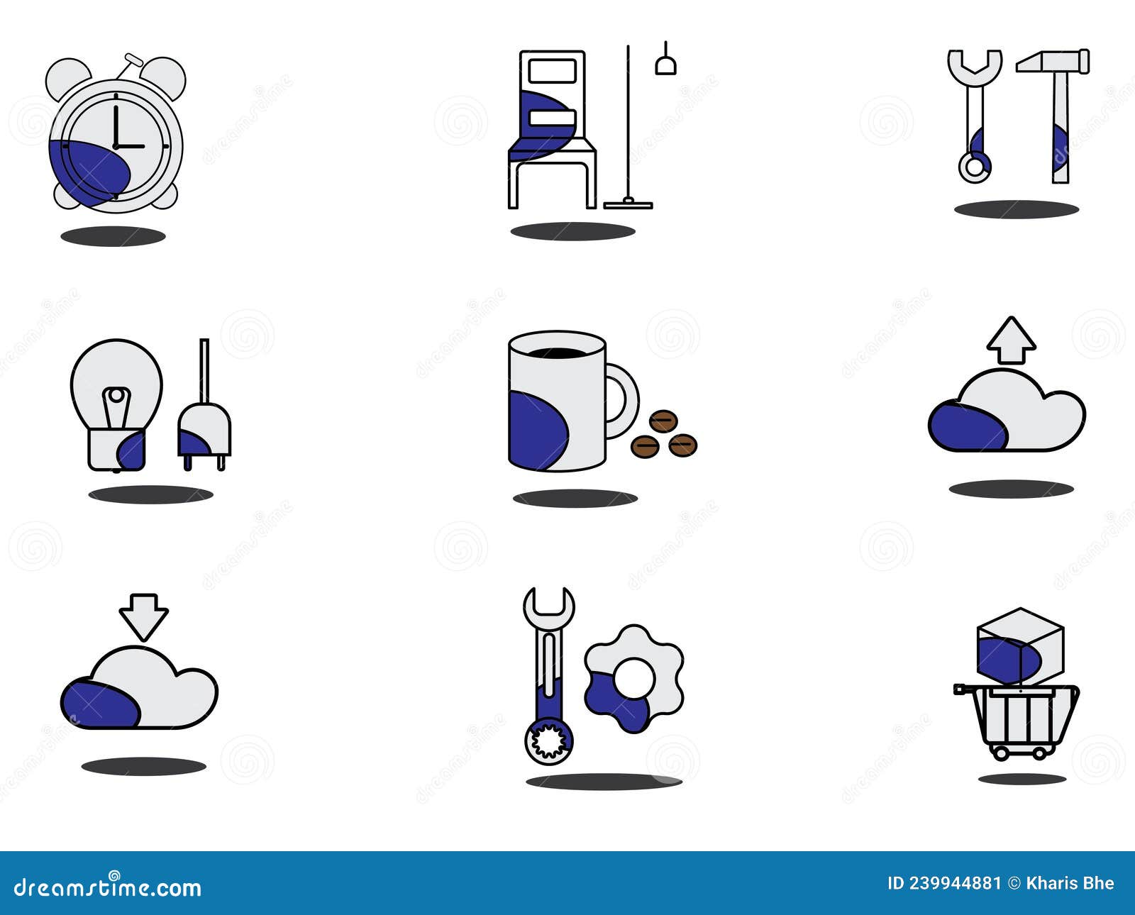 Blue Gray Icon Set 3 Design Stock Illustration - Illustration of gray ...