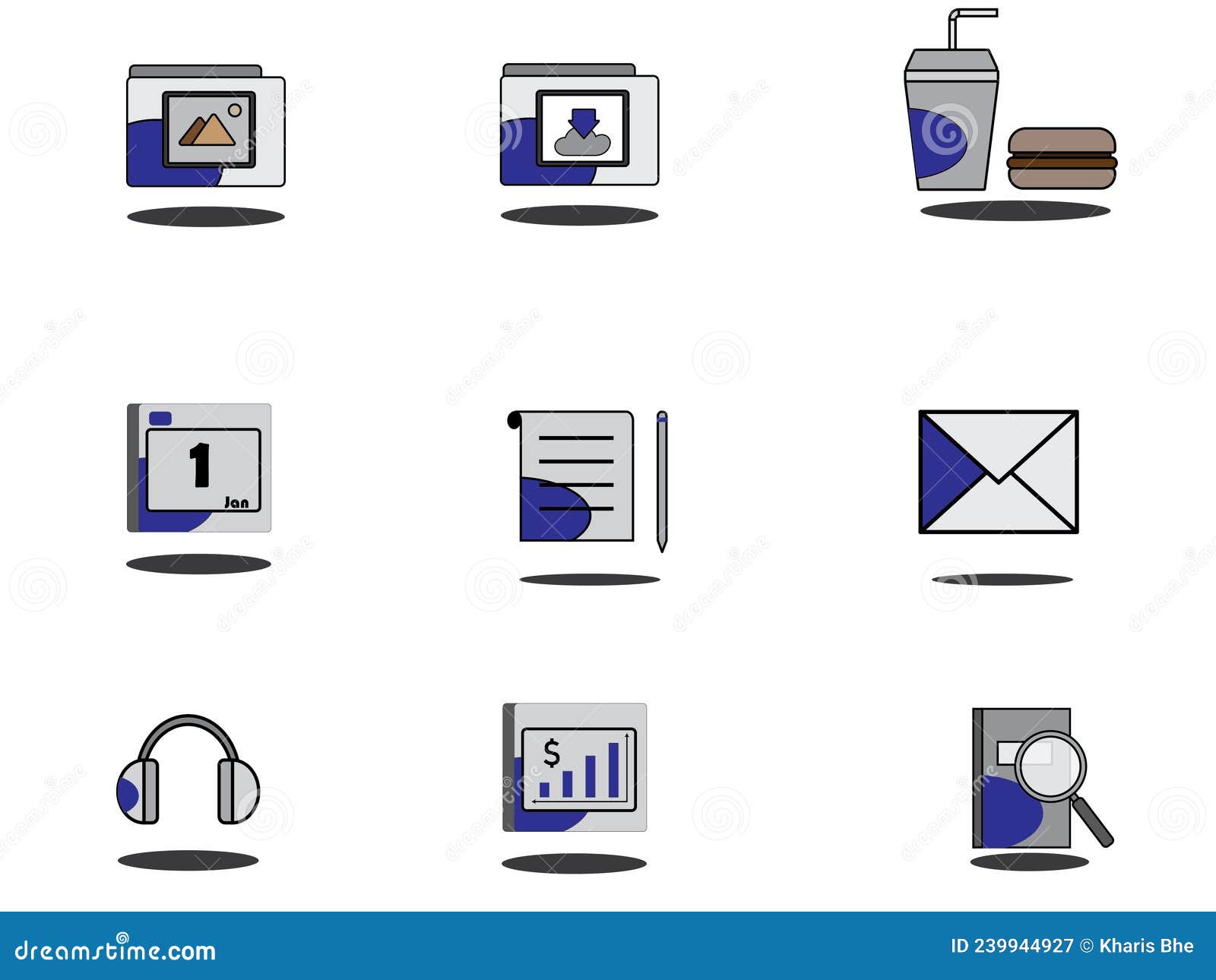Blue Gray Icon Set 1 Design Stock Illustration - Illustration of gray ...