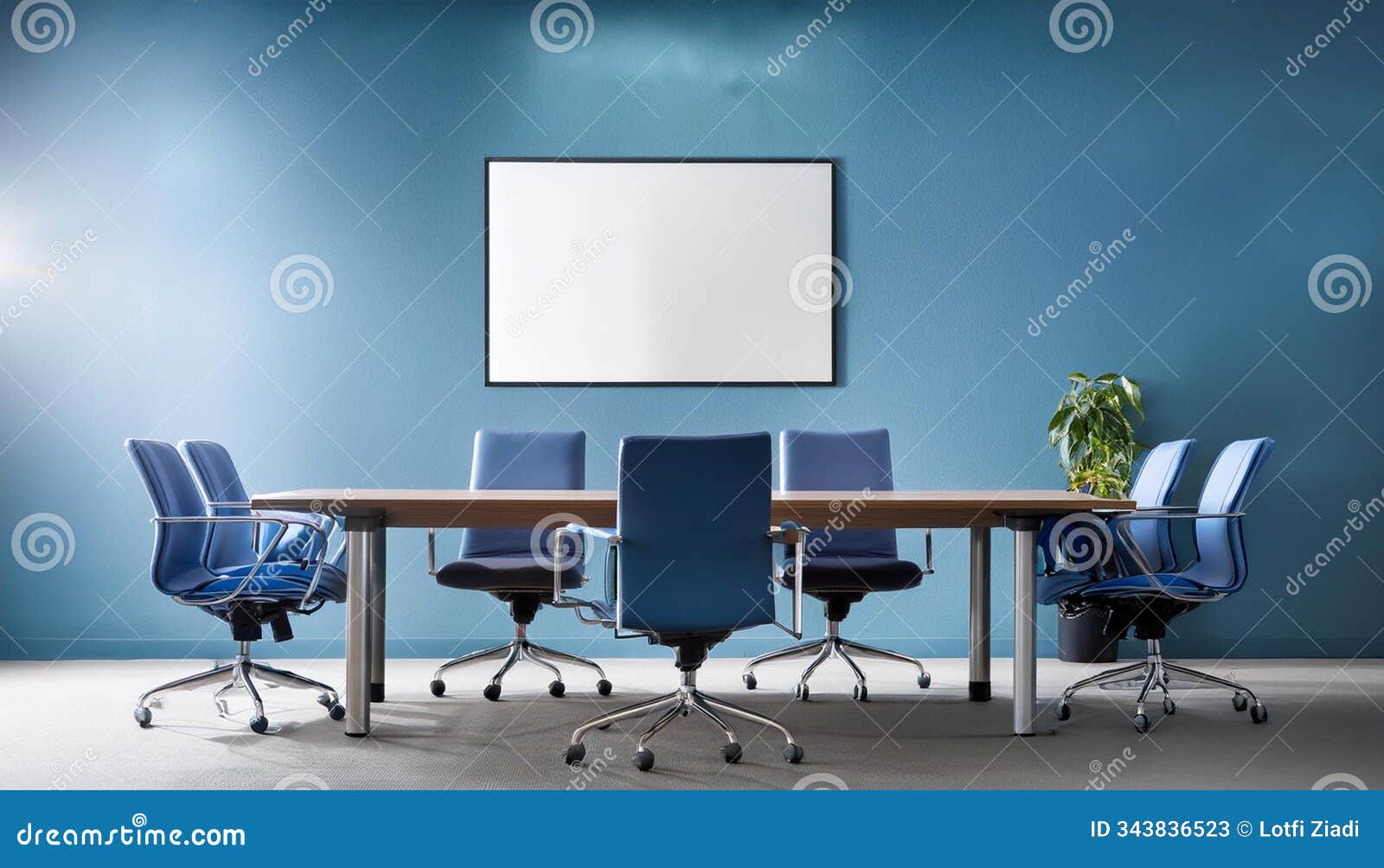 Blue and Gray Office Meeting Room with Poster Stock Illustration ...