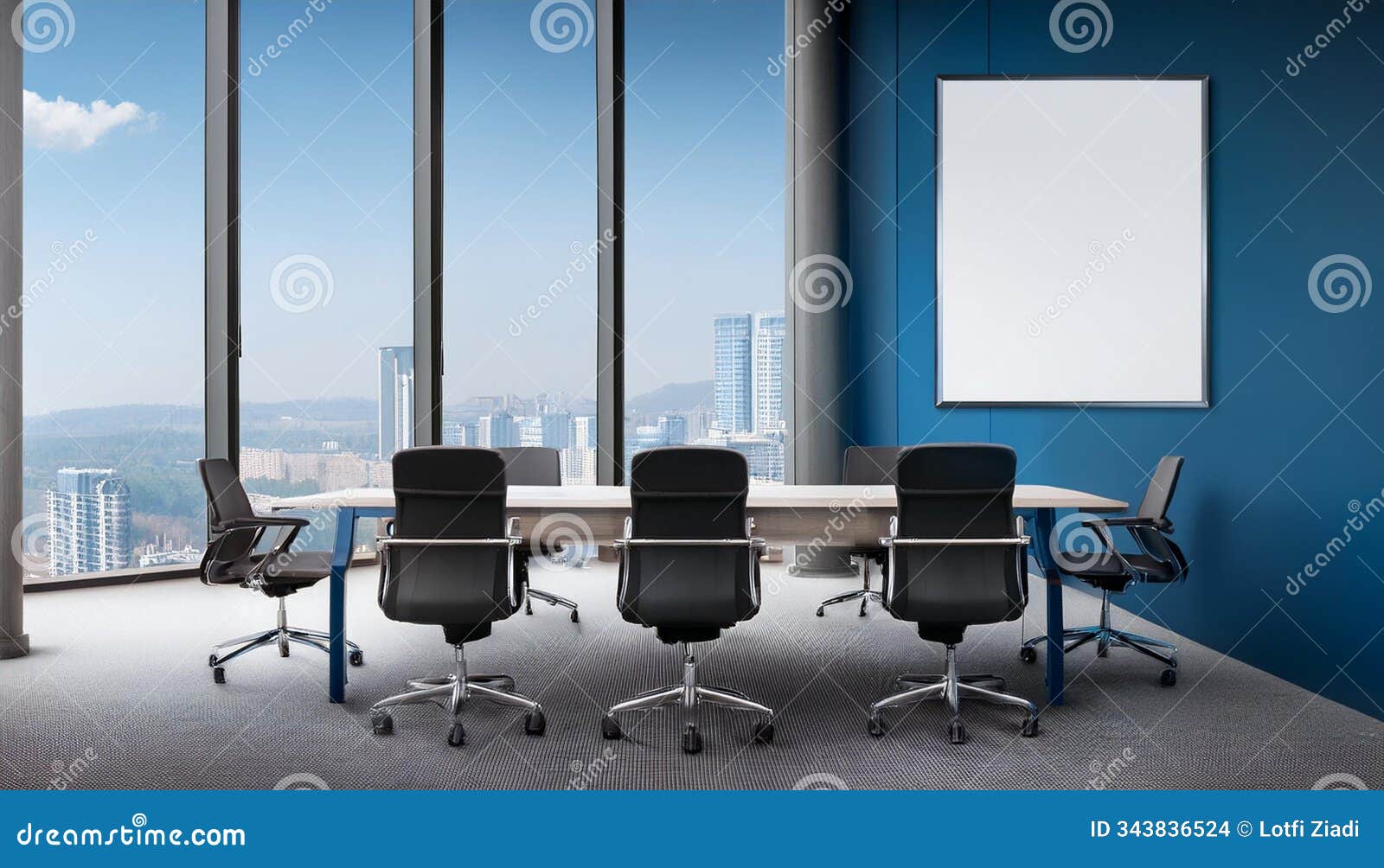 Blue and Gray Office Meeting Room with Poster Stock Illustration ...