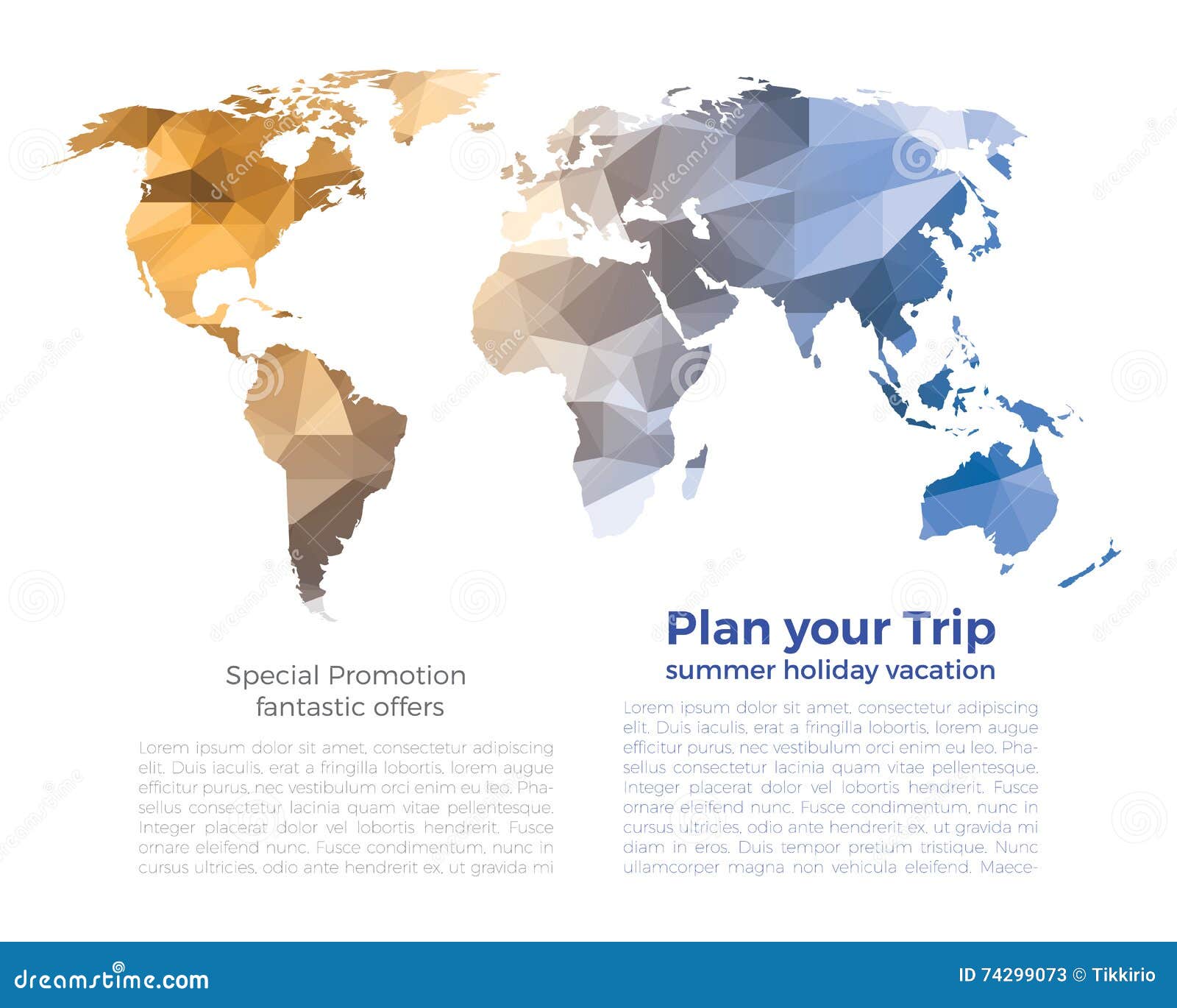 Blue Gray Orange World Map Low Polygon Background on White Stock Vector ...