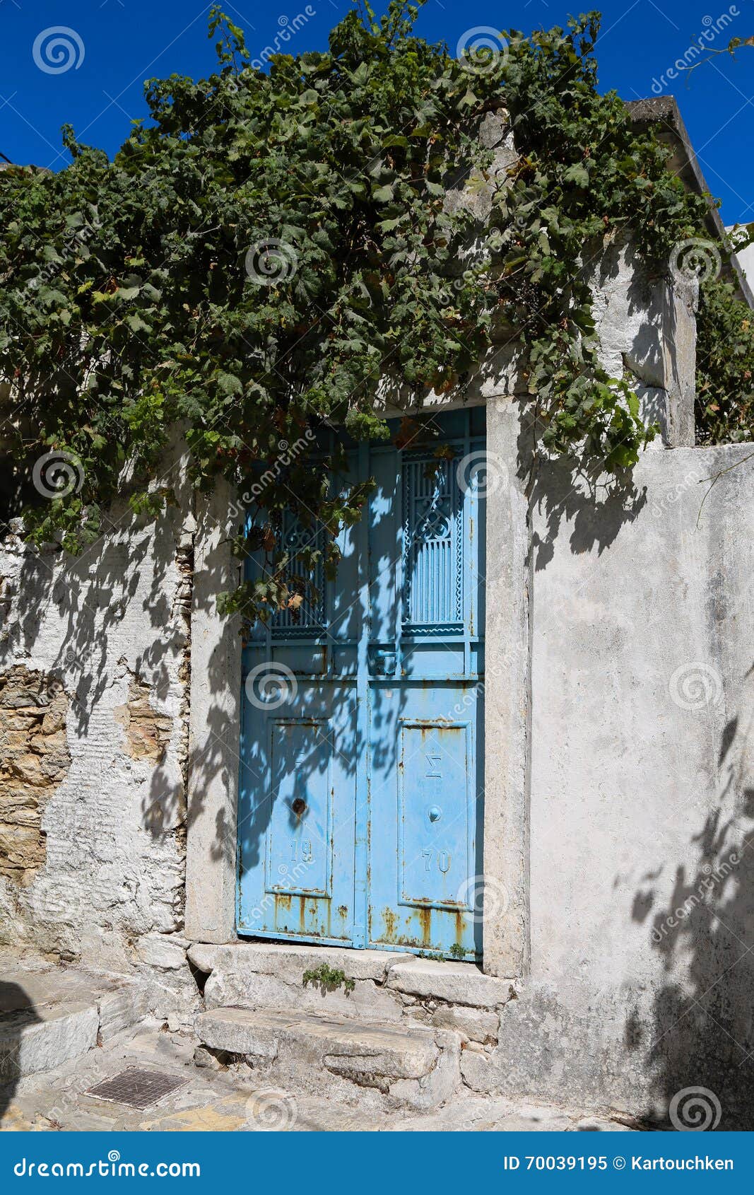Blue Greek Door stock image. Image of famous, building - 70039195