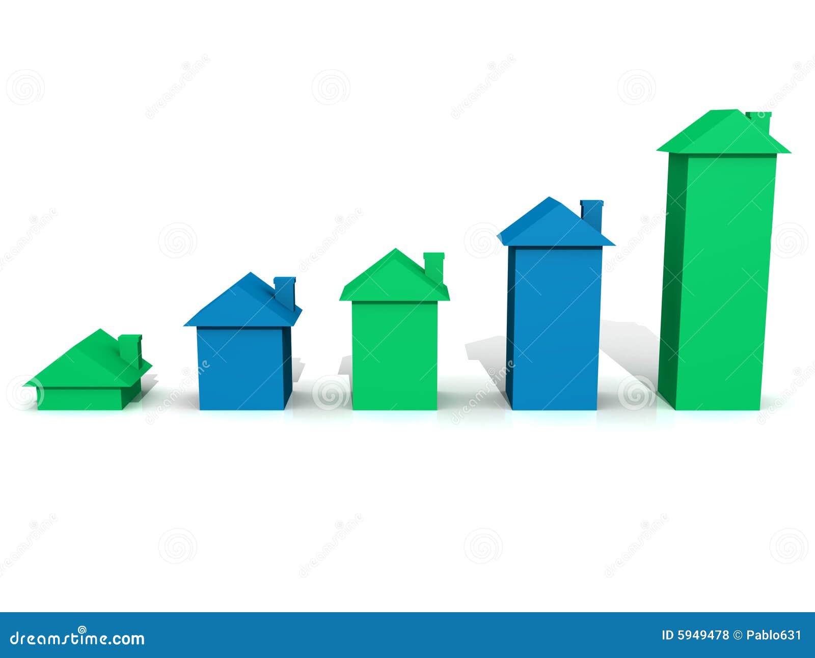 Blue & Green 3D House Graph Stock Illustration - Illustration of estate ...