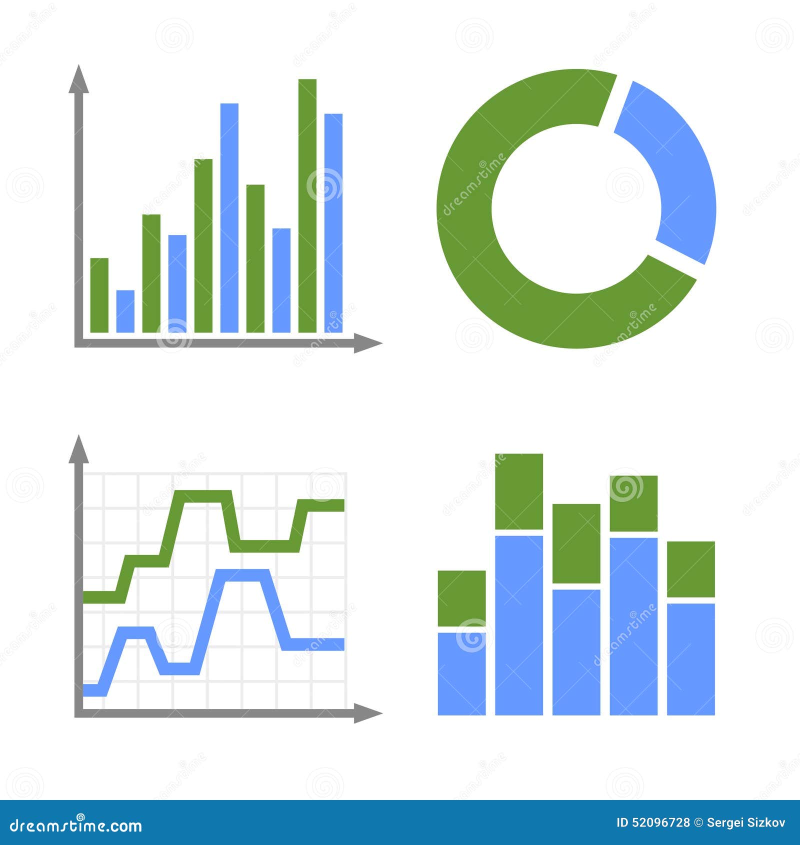 Blue and Green Business Graph Icons Set. Vector Stock Vector ...