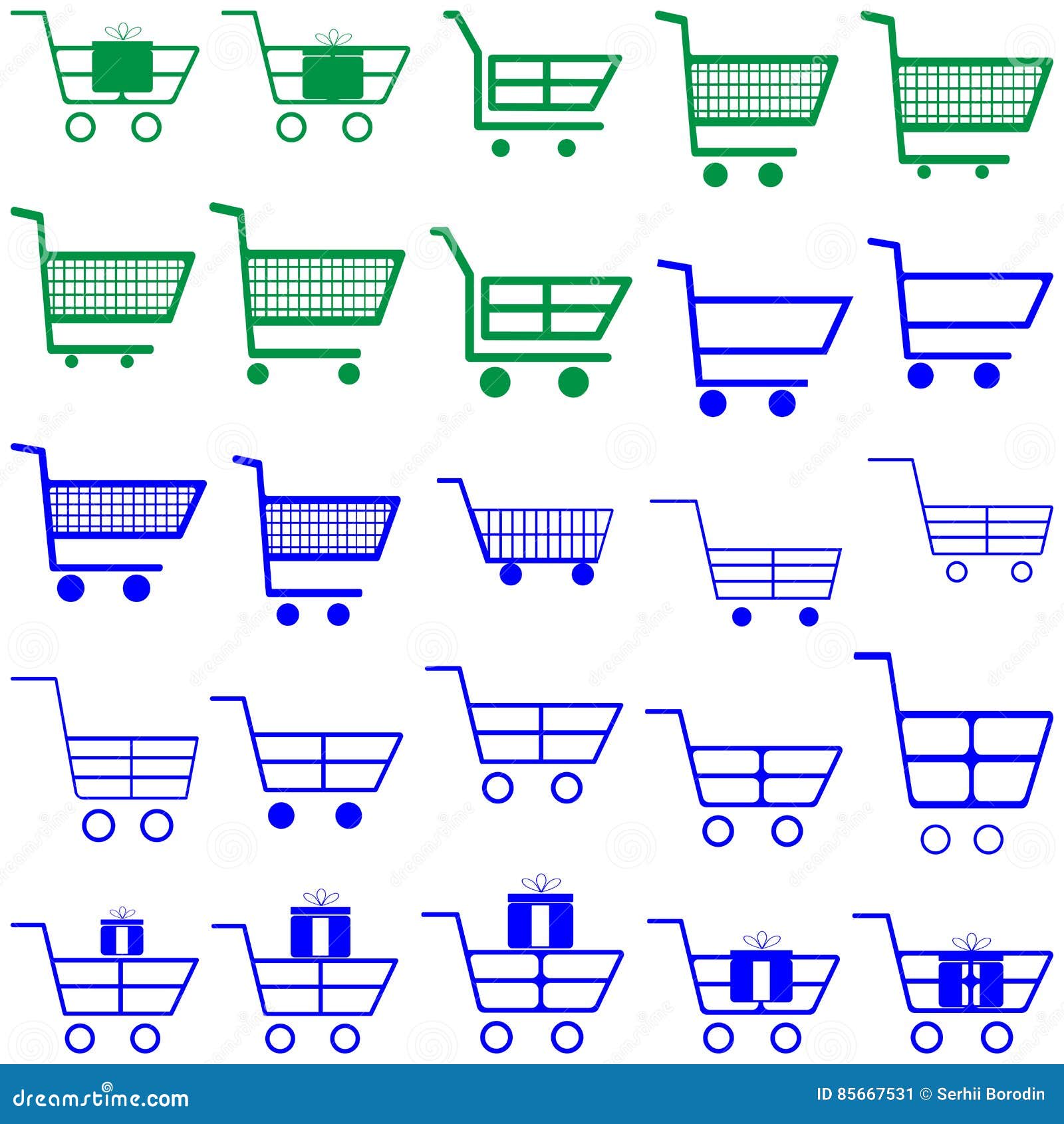 Blue and Green Carts - Icons. Stock Vector - Illustration of sign ...