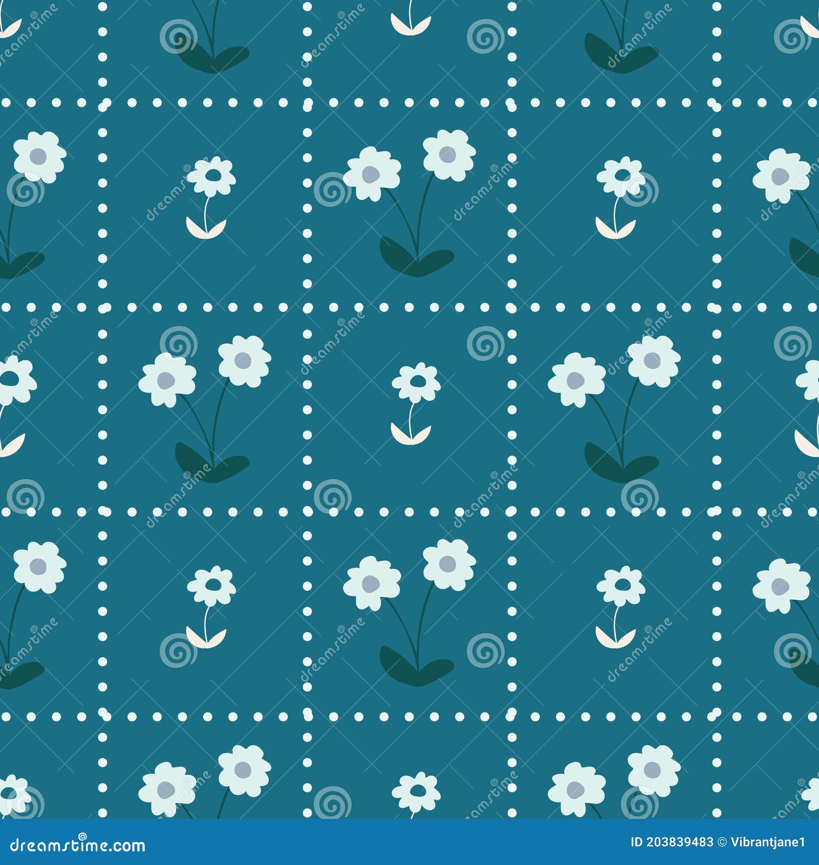Blue and Green Daisy Geometric Gingham Seamless Repeating Pattern Stock ...