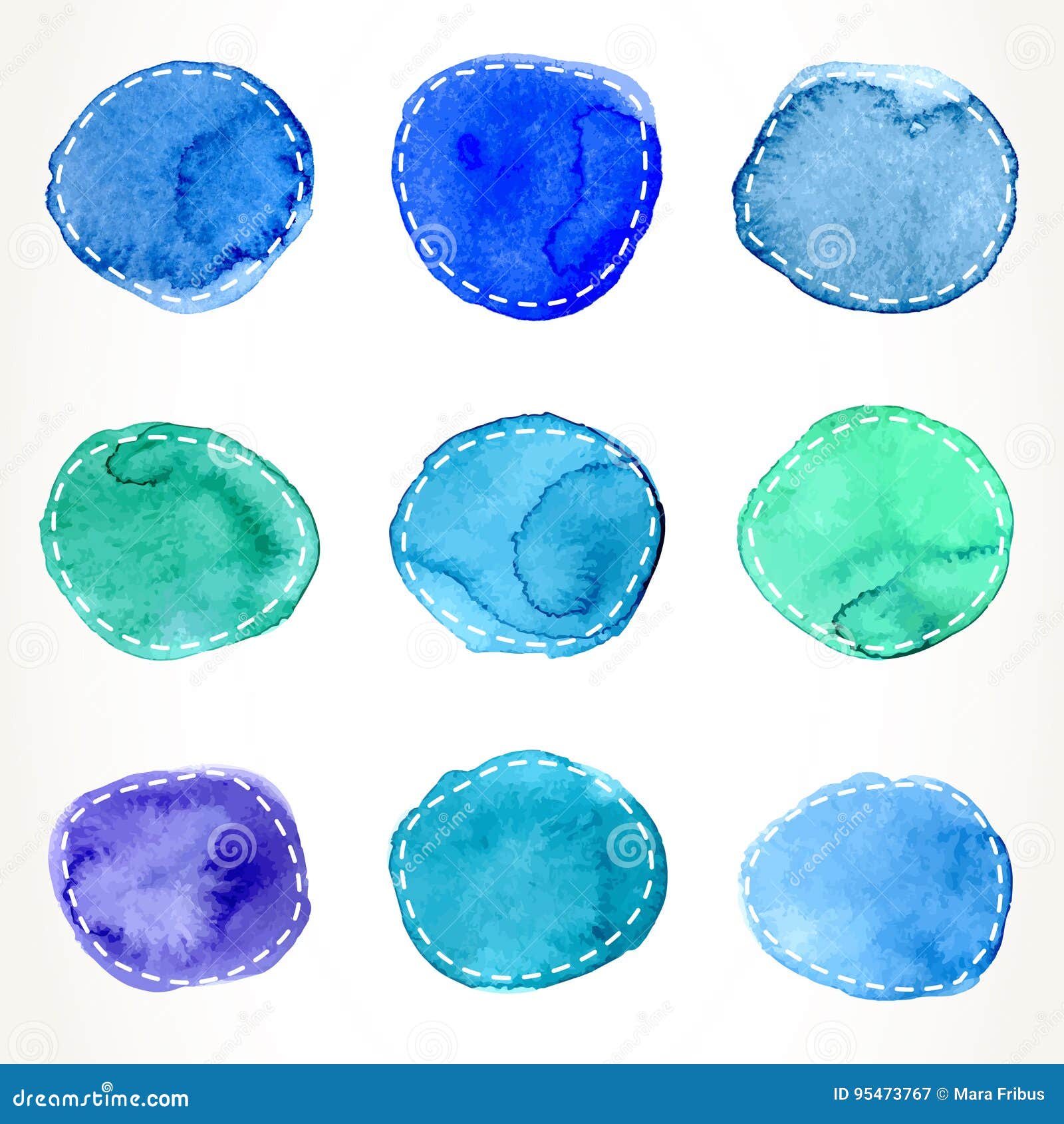 Blue and Green Dashed Watercolor Circles Stock Vector - Illustration of ...