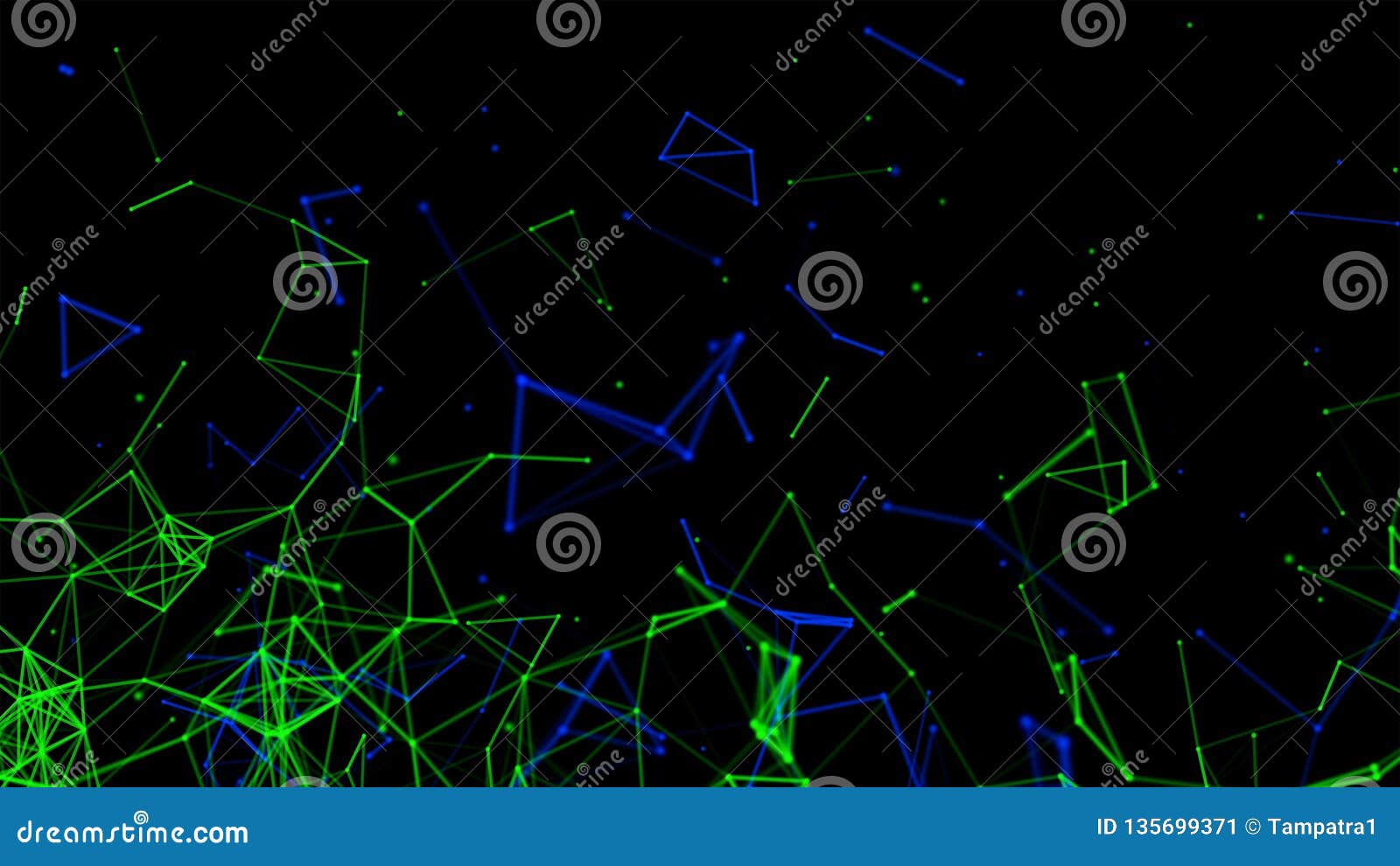 Blue and Green Digital Data and Network Connection Triangle Lines and ...