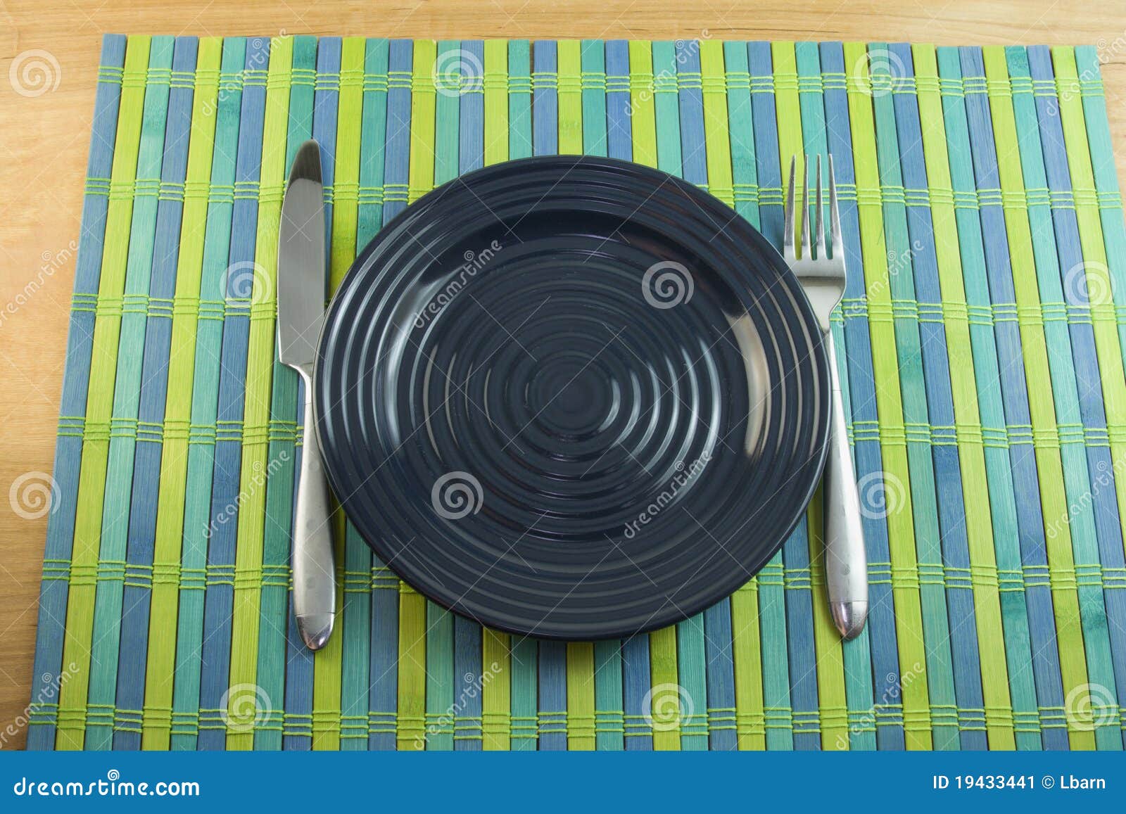 Blue Green Empty Place Setting Stock Image - Image of knife, plate ...