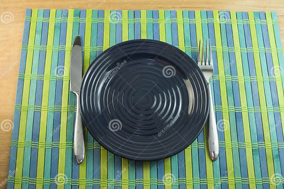 Blue Green Empty Place Setting Stock Image - Image of knife, plate ...