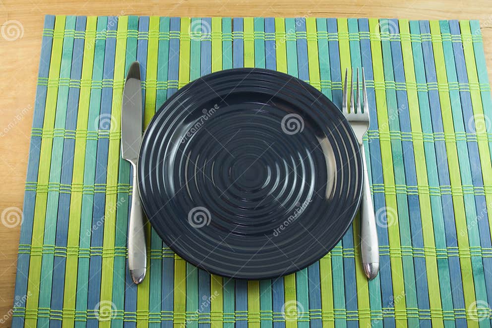 Blue Green Empty Place Setting Stock Image - Image of knife, plate ...