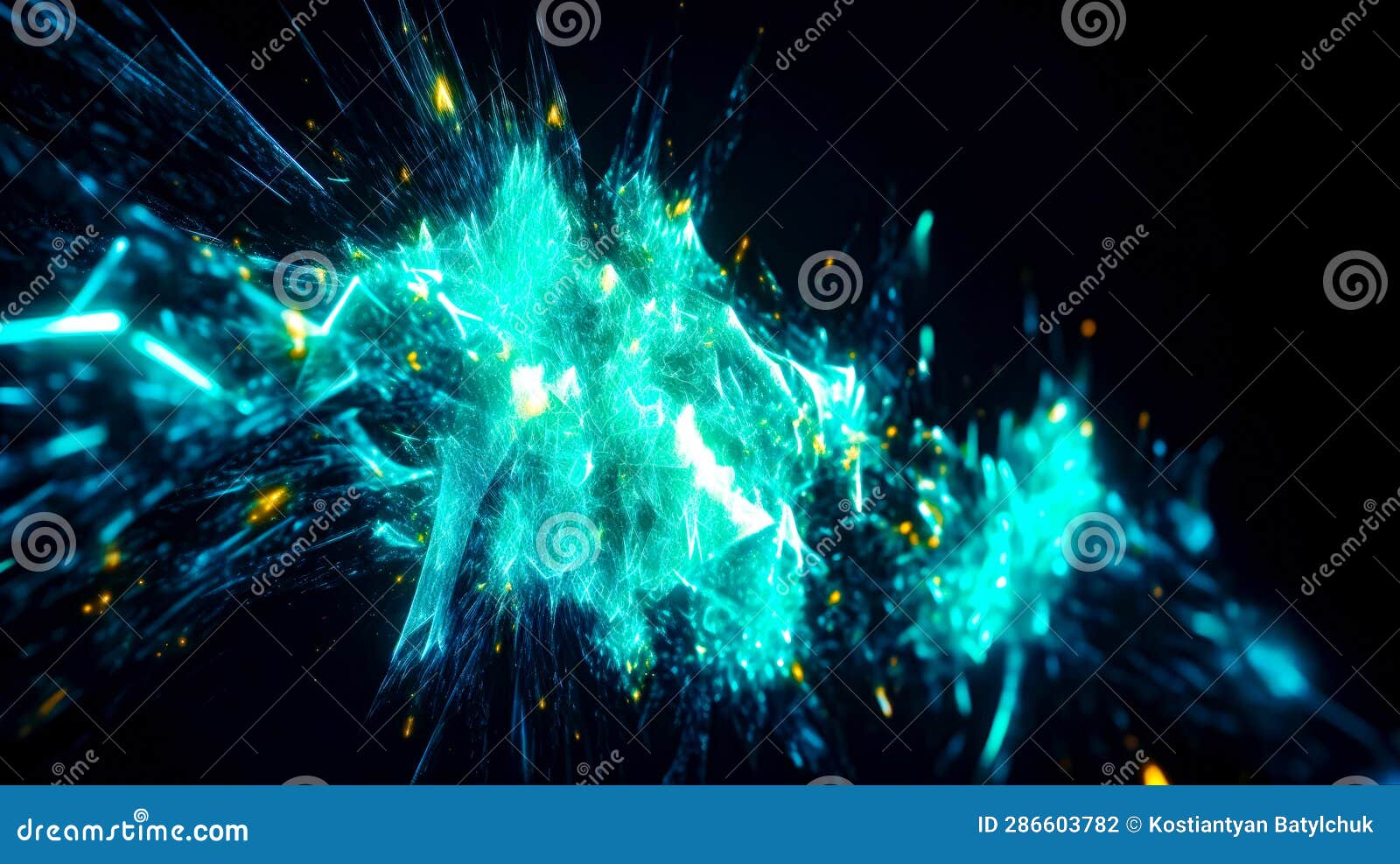 Blue and Green Explosion of Light on Black Background with Black ...