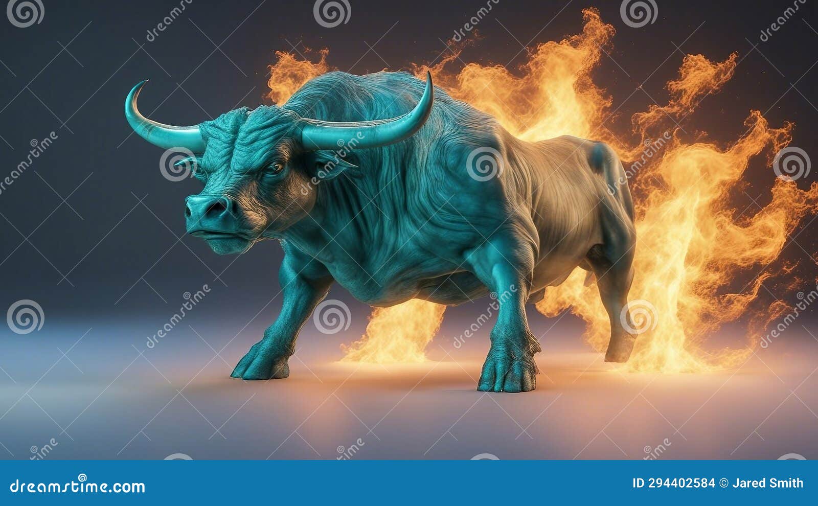 A Blue and Green Fire Bull that Changes Color Stock Illustration ...