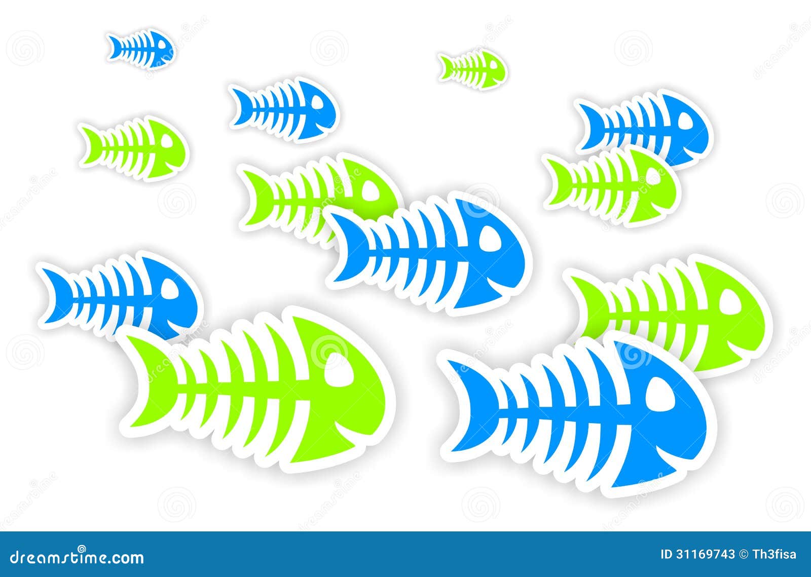Blue and Green Fish Bone Stickers Stock Illustration - Illustration of ...