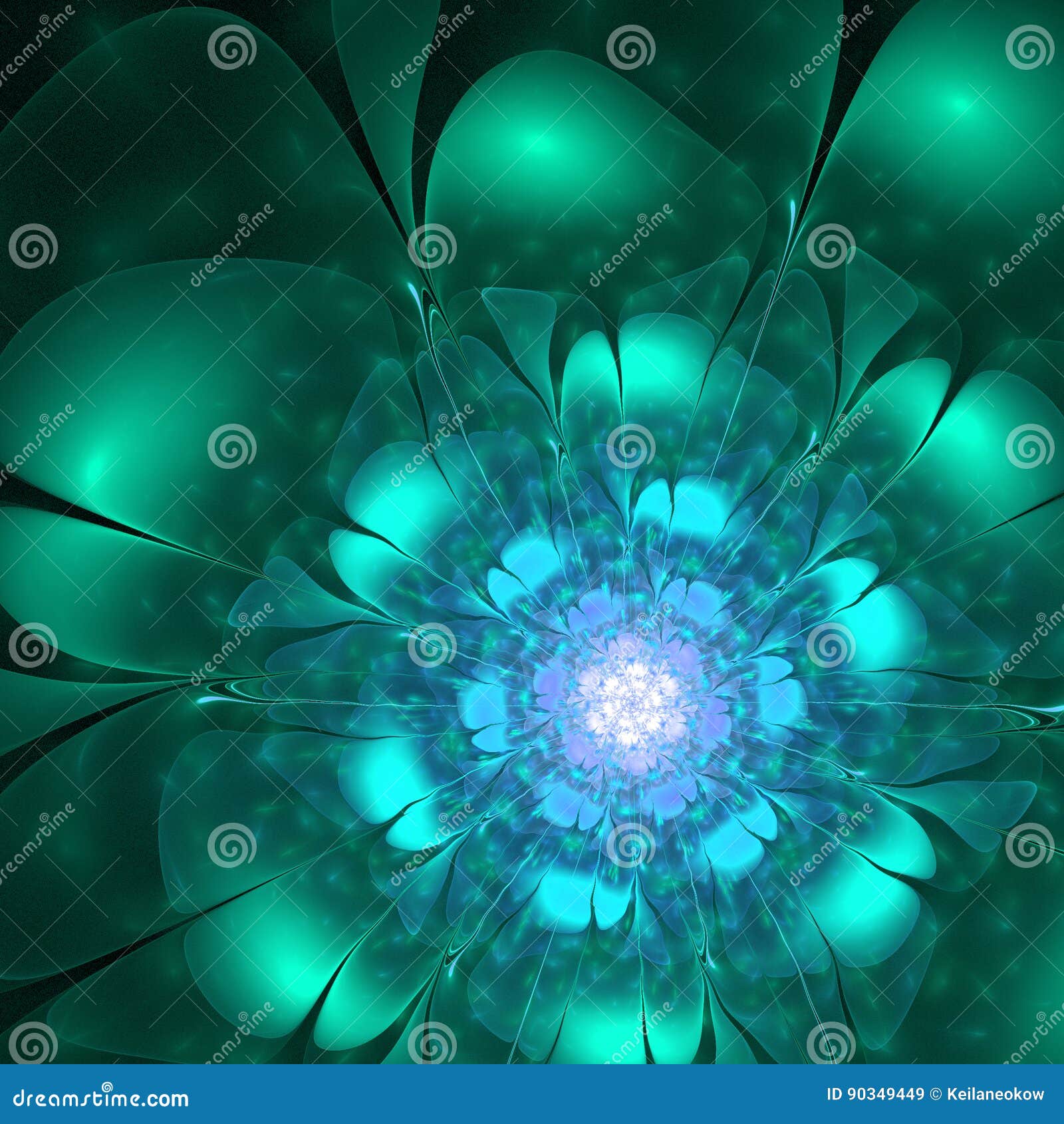 Blue And Green Fractal Flower Stock Illustration Illustration Of Dark
