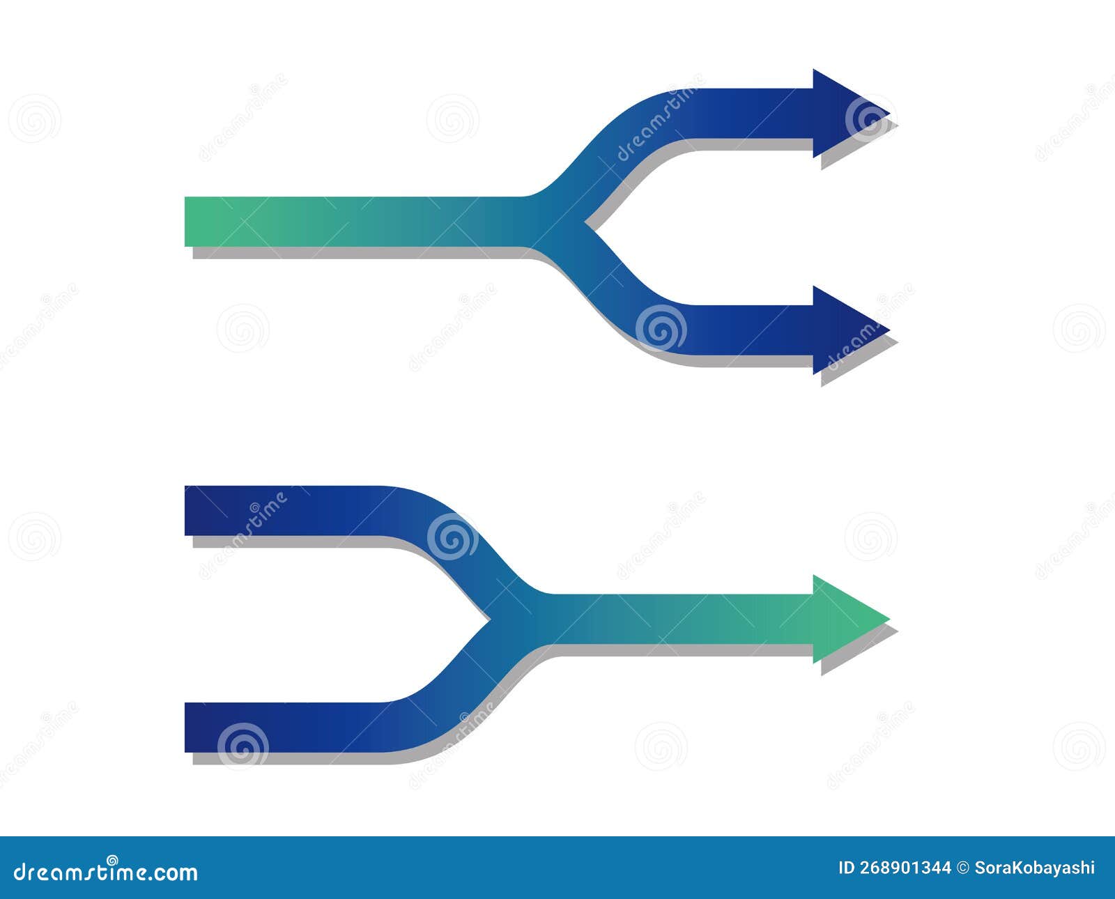 Blue and Green Gradient Bifurcated Arrows and Joining Arrows Stock ...