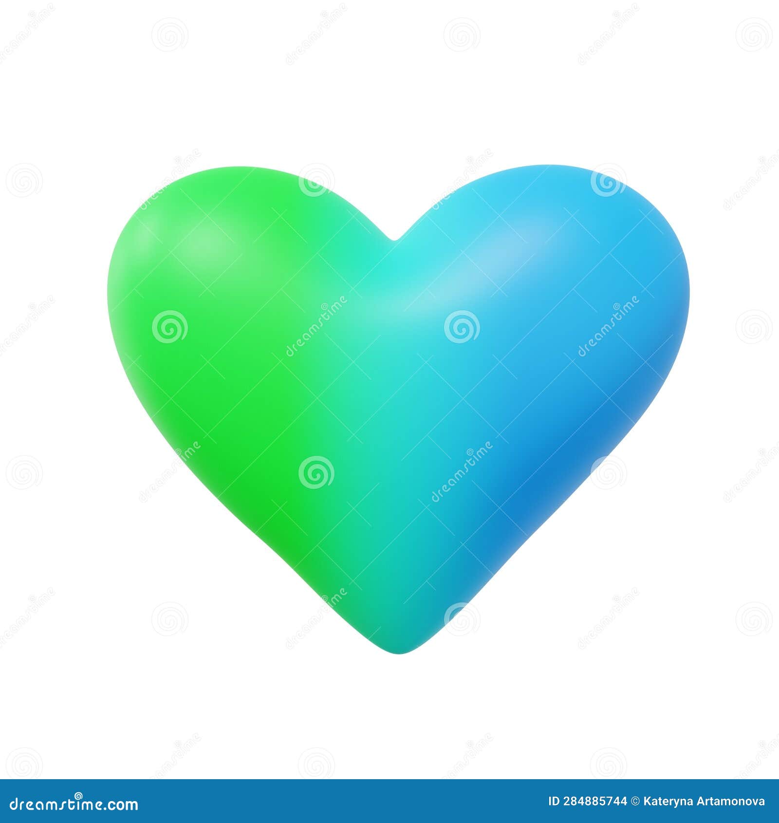 Blue Green Gradient 3D Heart. Isolated on White Background. Realistic ...