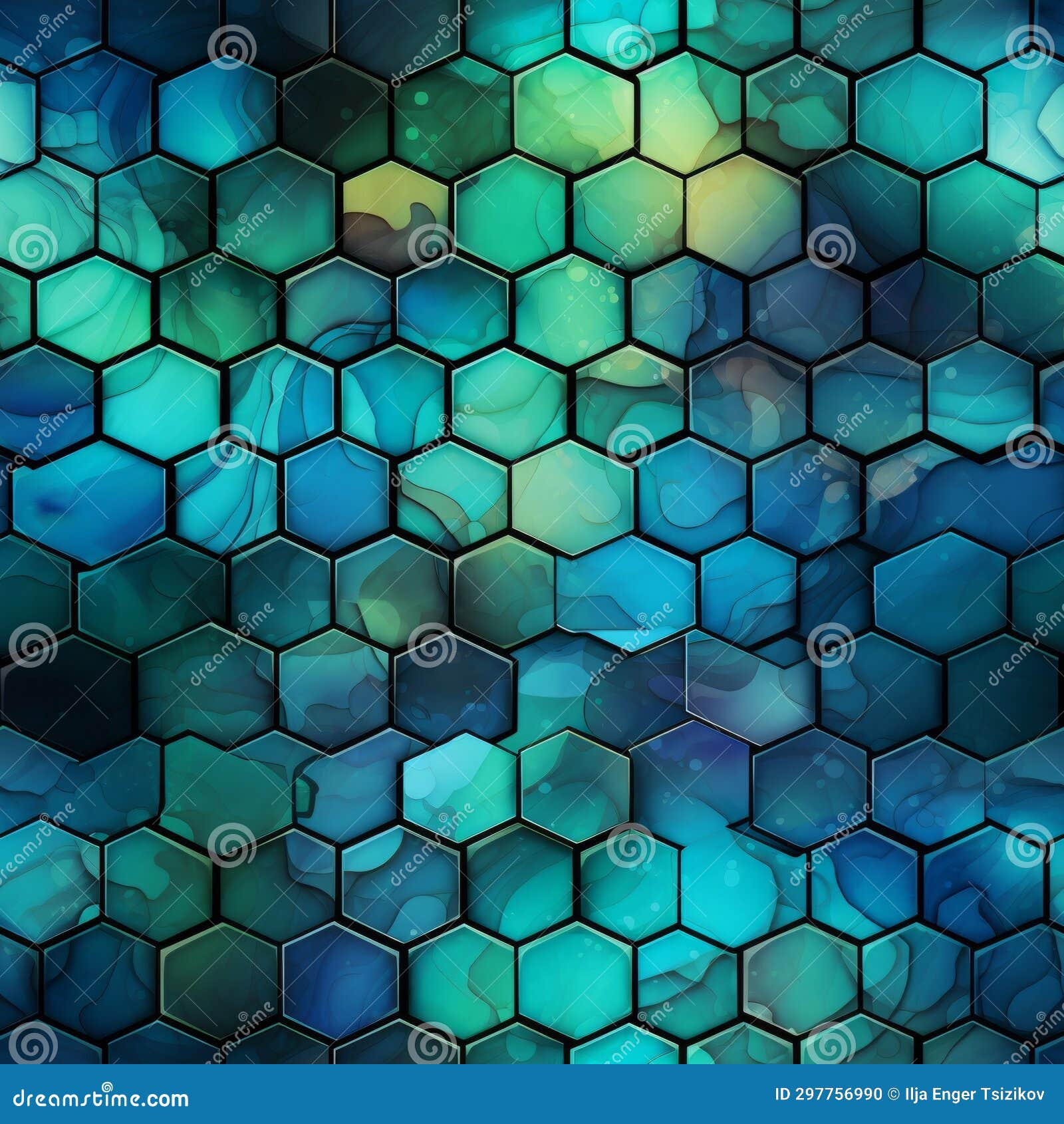 Blue and Green Hexagonal Tessellation Pattern with Captivating Symmetry ...
