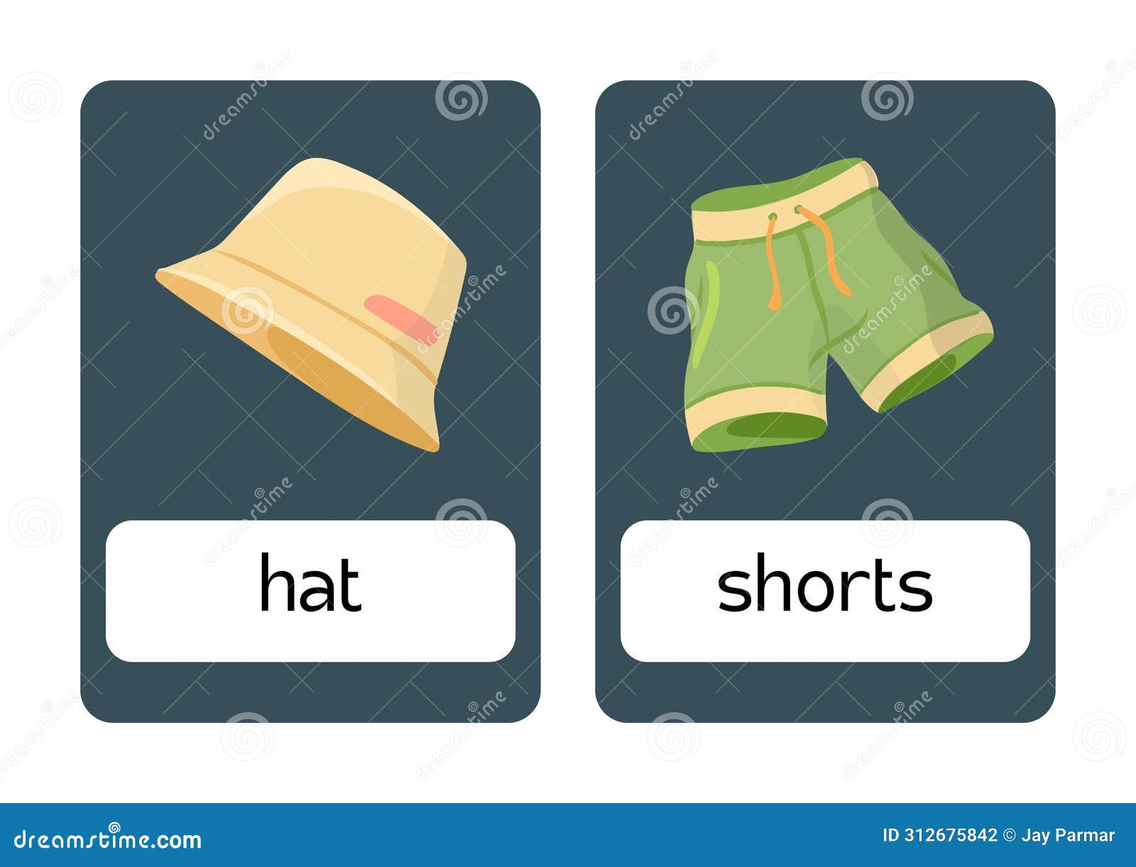 Blue Green Illustrative Summer Clothes Flashcards - 2 Stock ...