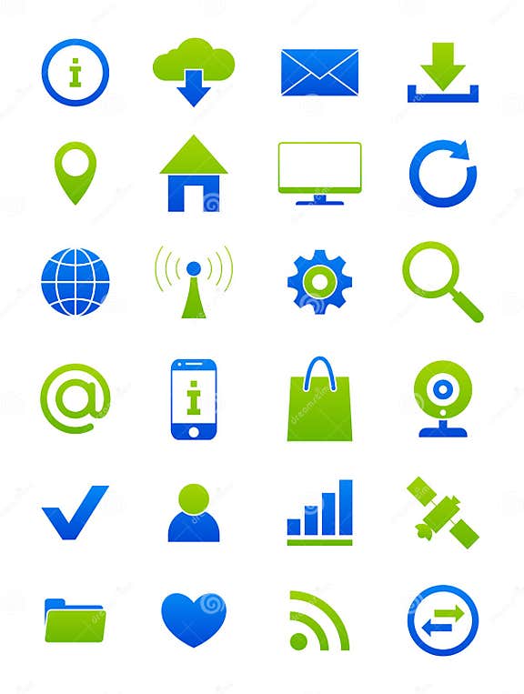 Blue-green Internet Icons Set Stock Vector - Illustration of drawn ...