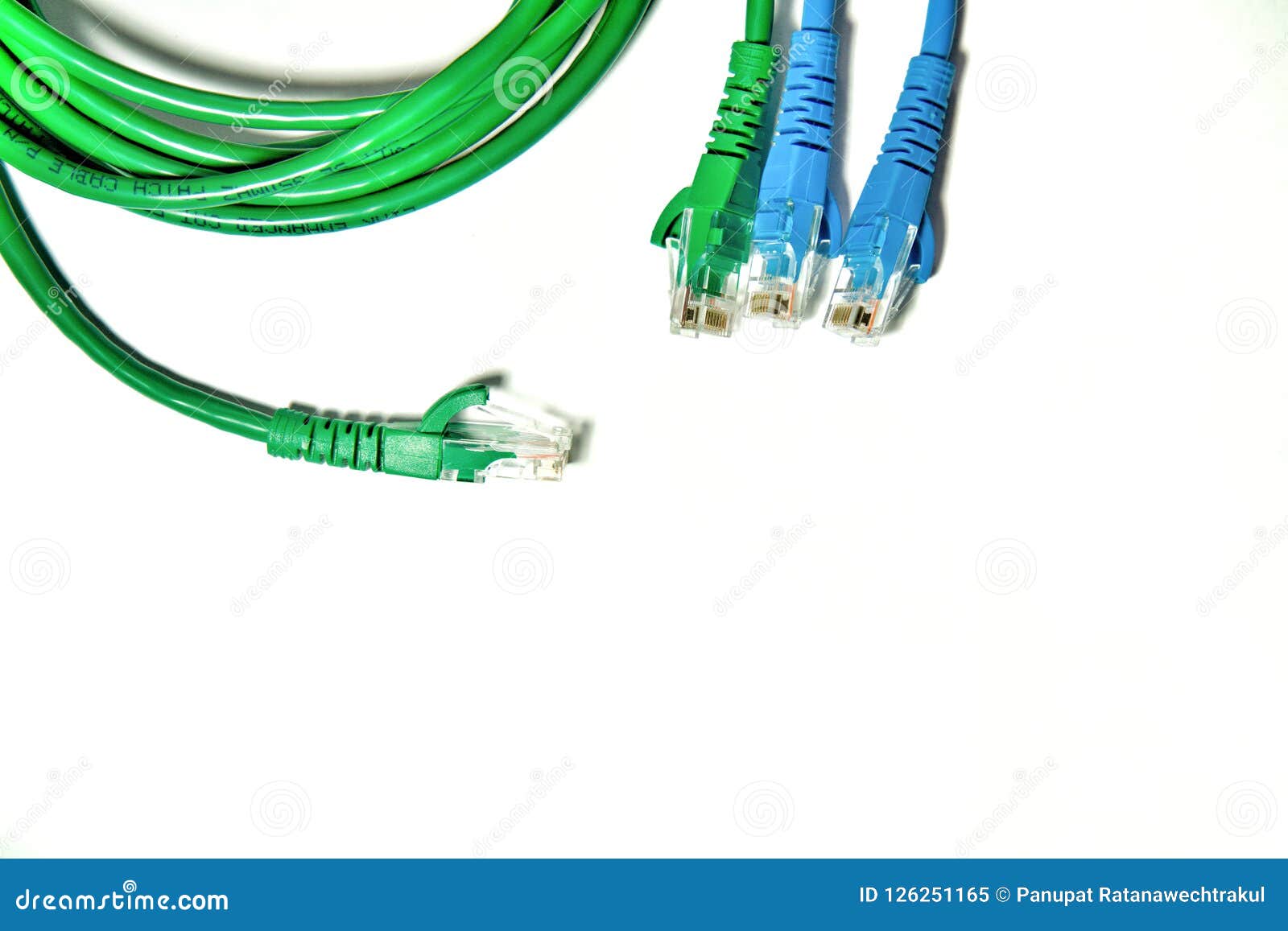 Blue and Green LAN Cable with Cable Ties and Cable Strap. Stock Image ...