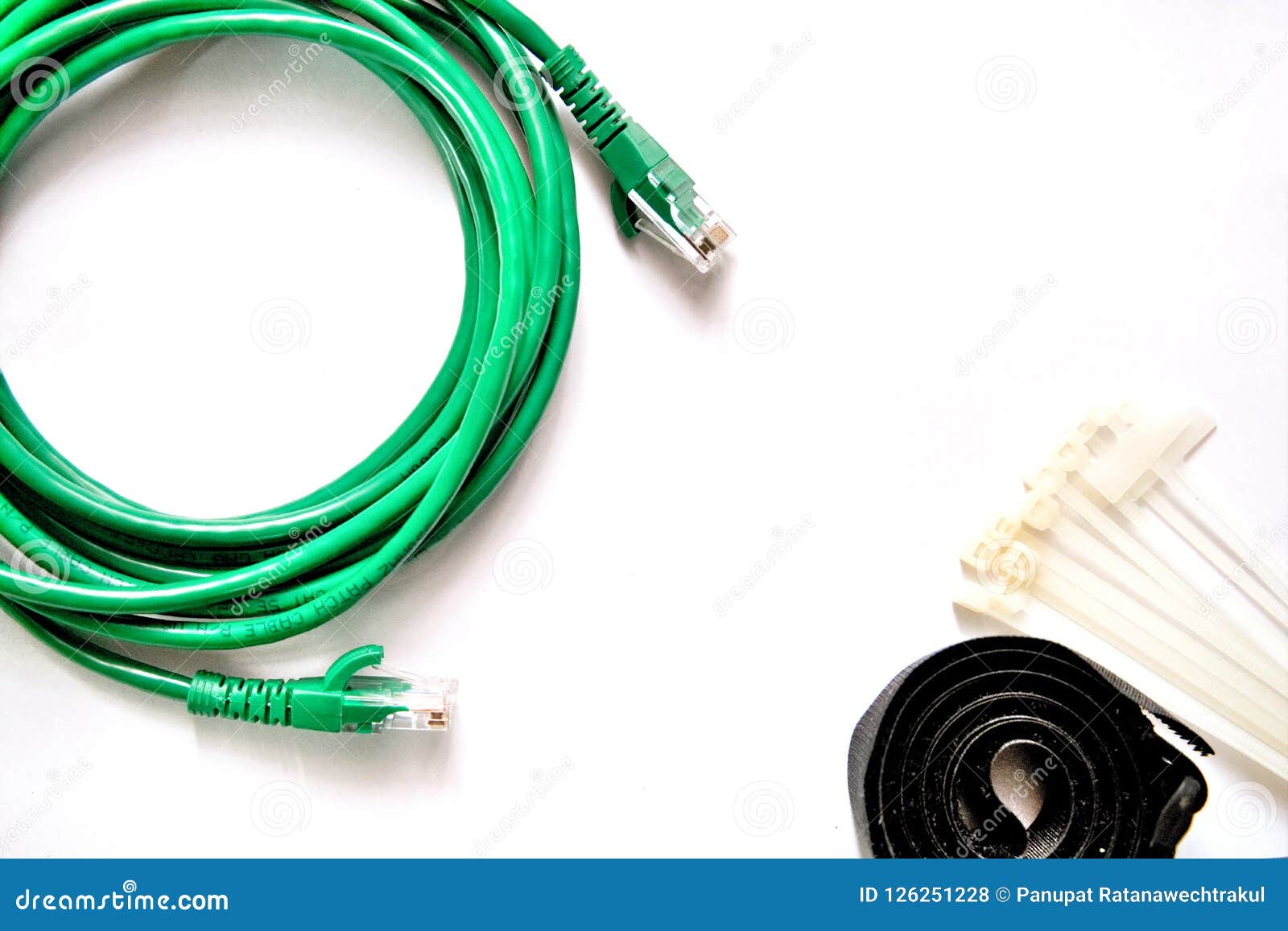 Blue and Green LAN Cable with Cable Ties and Cable Strap. Stock Photo ...