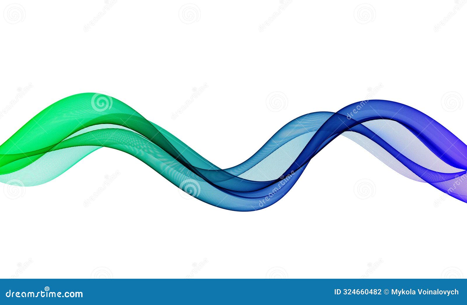 Blue-green Lines of Transparent Wave on a White Background, Design ...