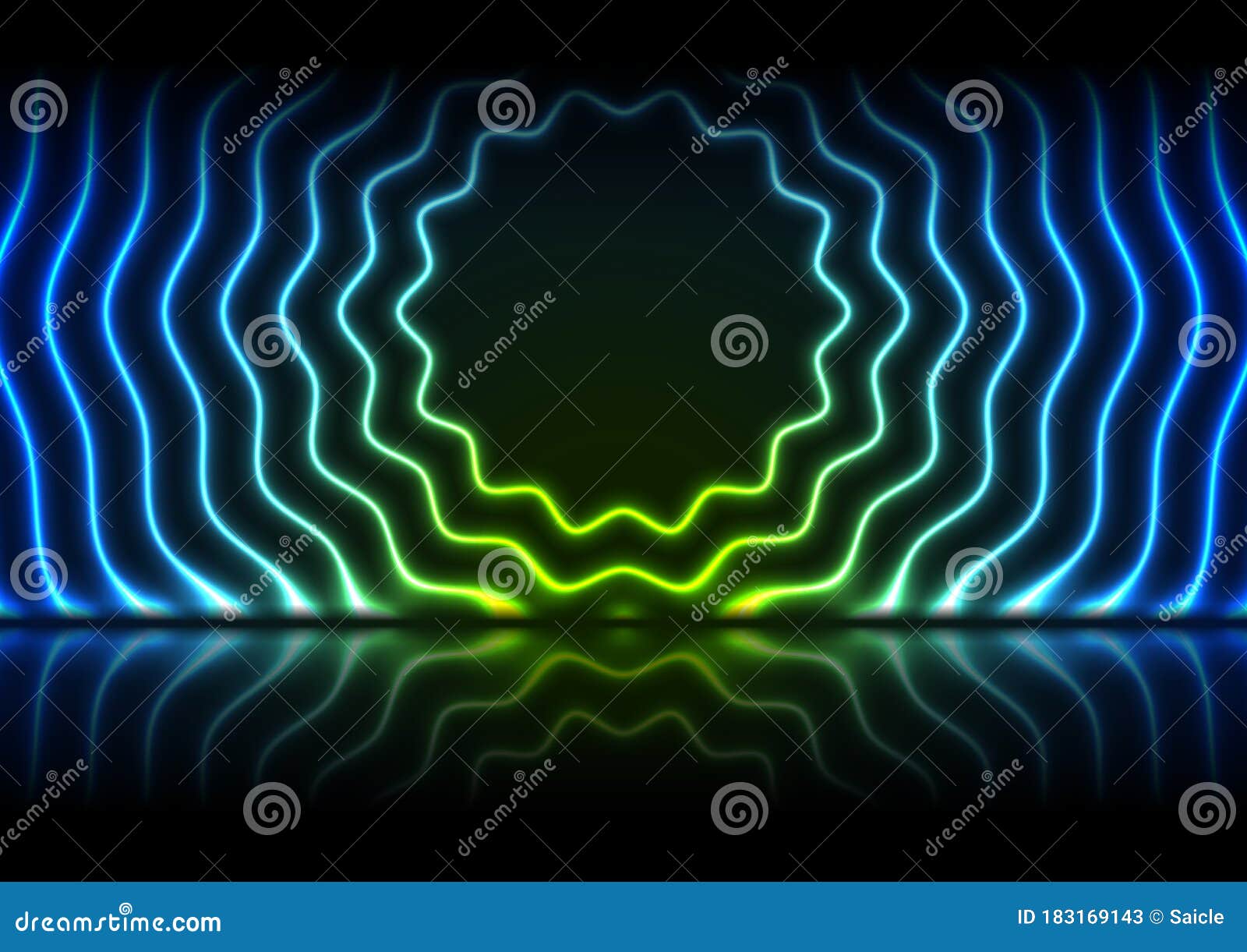 Blue Green Neon Wavy Circles Technology Background Stock Vector ...