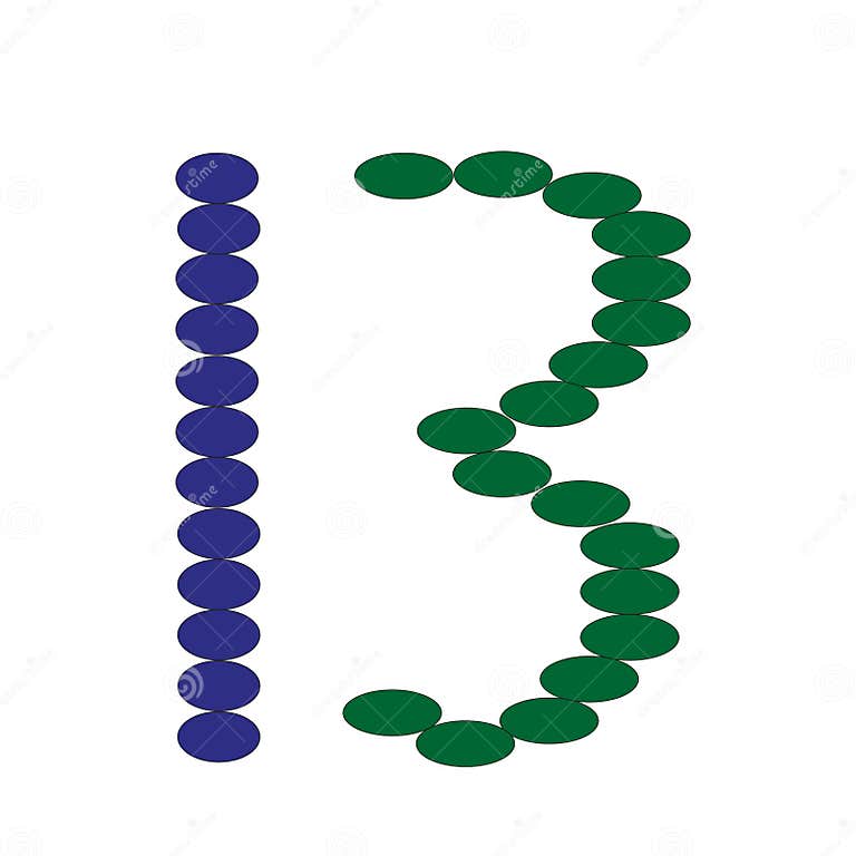 1 blue 3 Green - 13 Number stock illustration. Illustration of blue ...