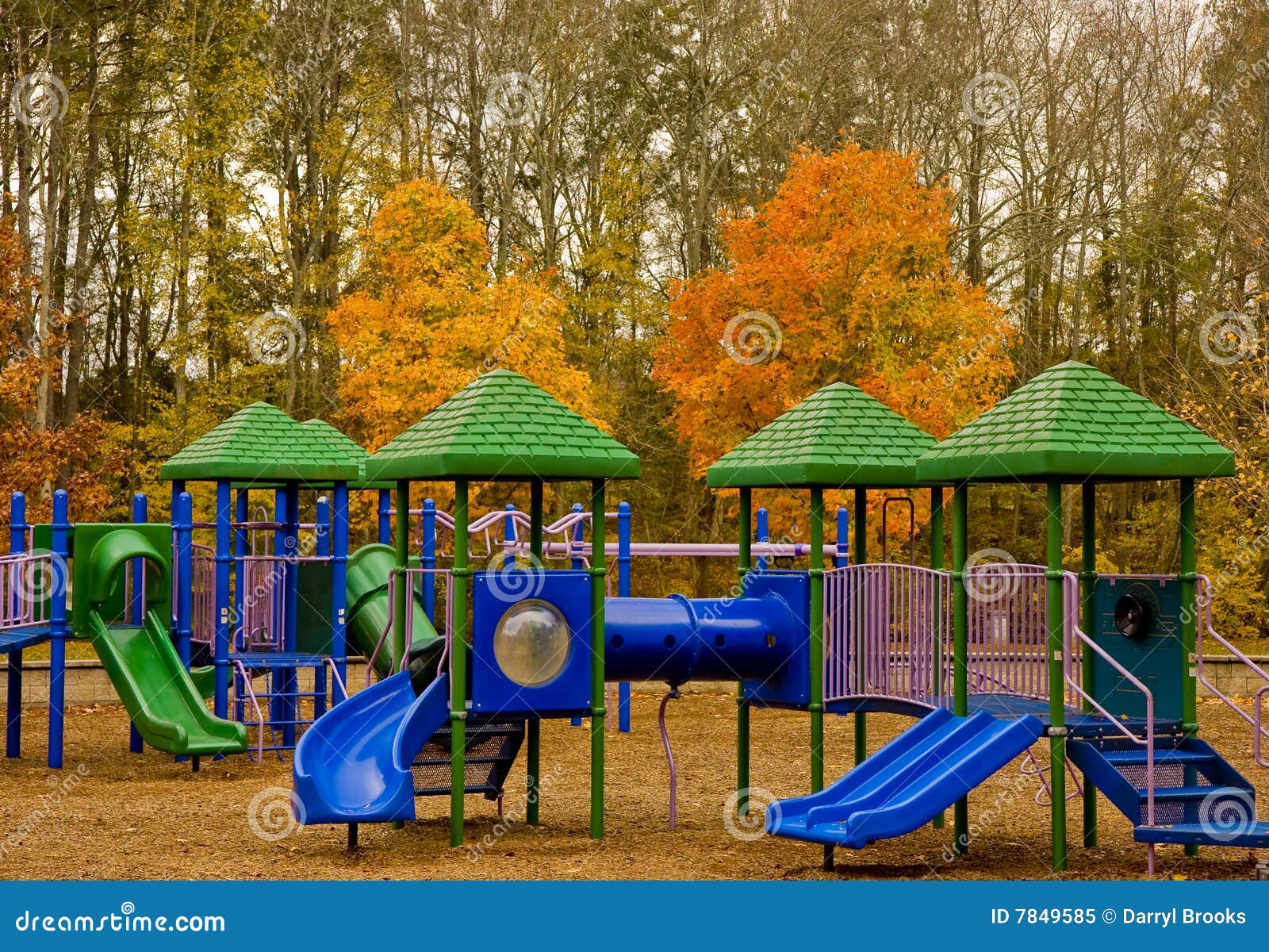 Blue and Green Playground in Fall Stock Image - Image of playset ...