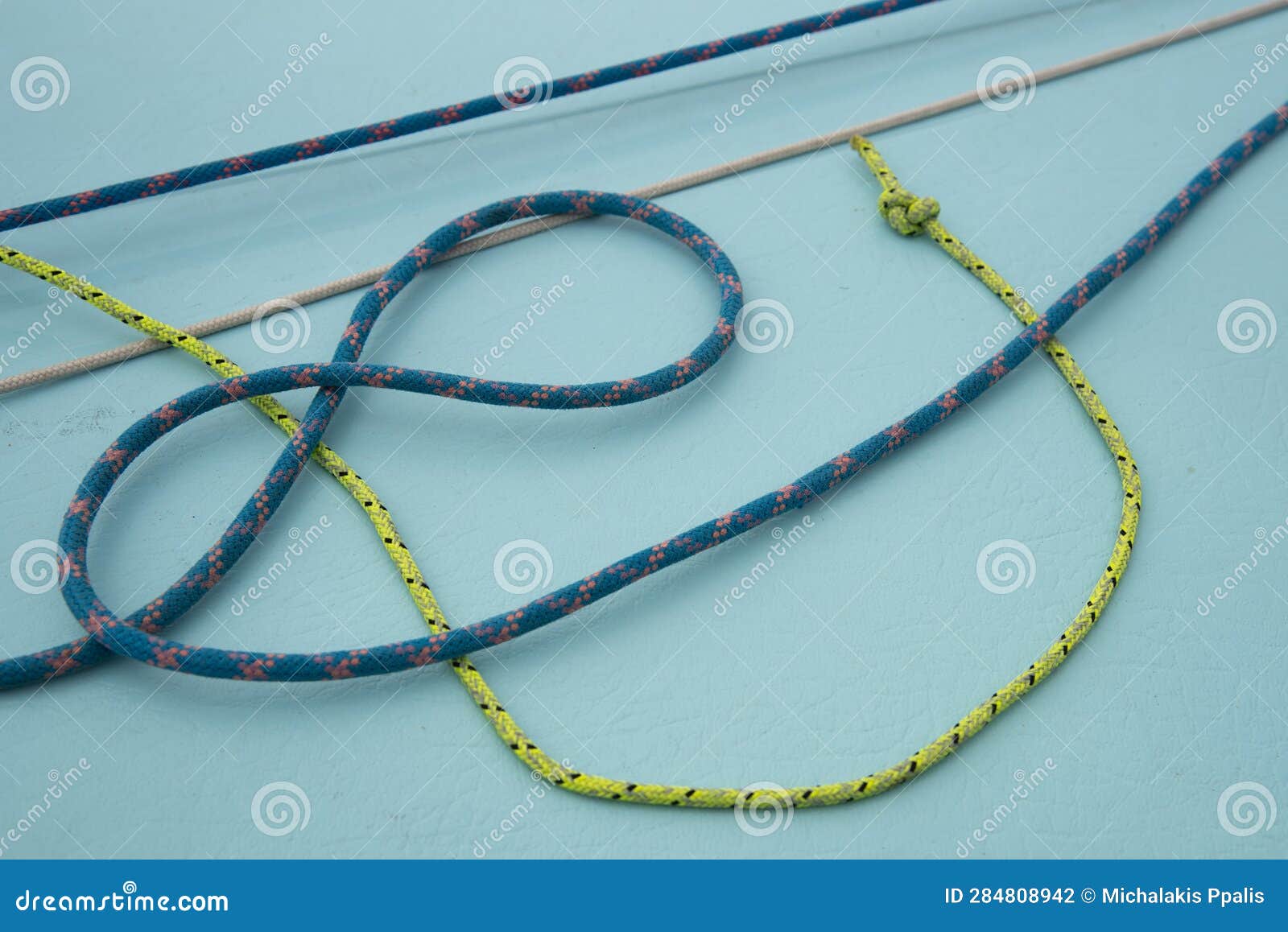 Blue and Green Rope for Boat Fastening on Deck Stock Photo - Image of ...