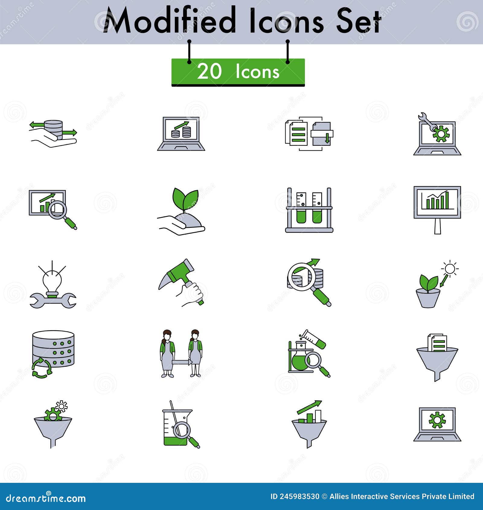 Blue and Green Set of Modified Flat Icons or Symbols Stock Illustration ...