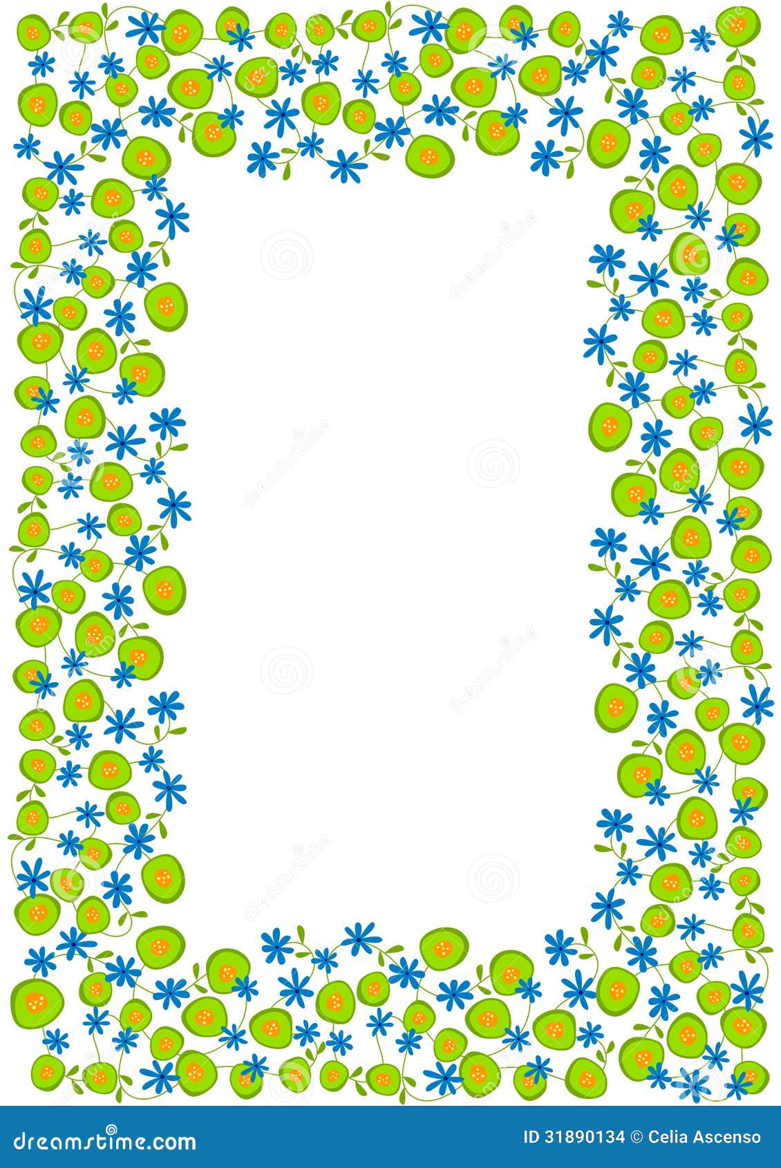 Blue and Green Spring Flowers Frame Border Stock Illustration ...