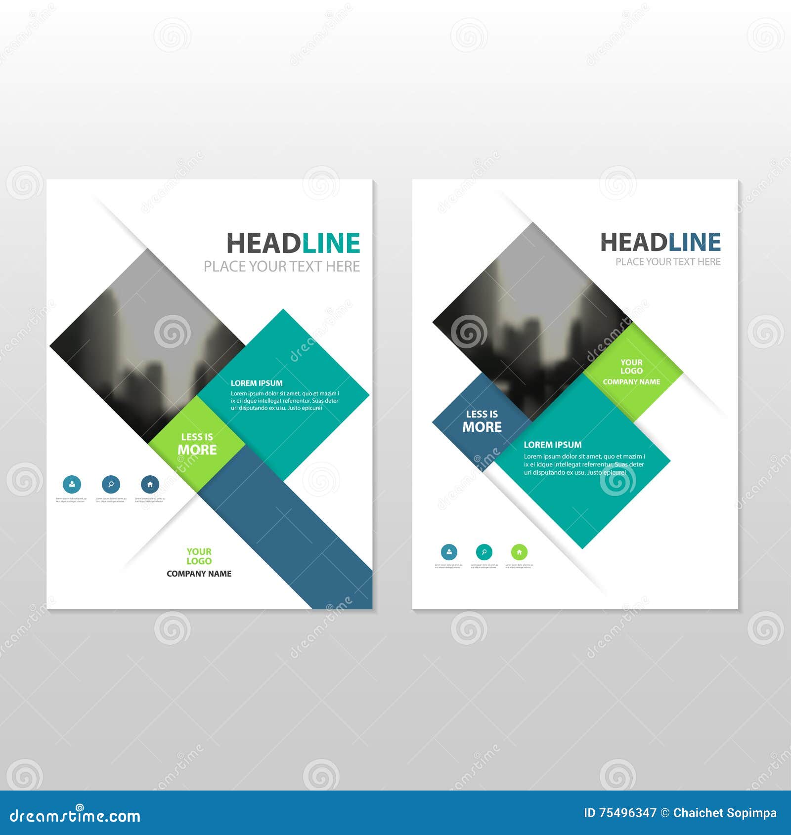Blue Green Square Vector Annual Report Leaflet Brochure Flyer Template