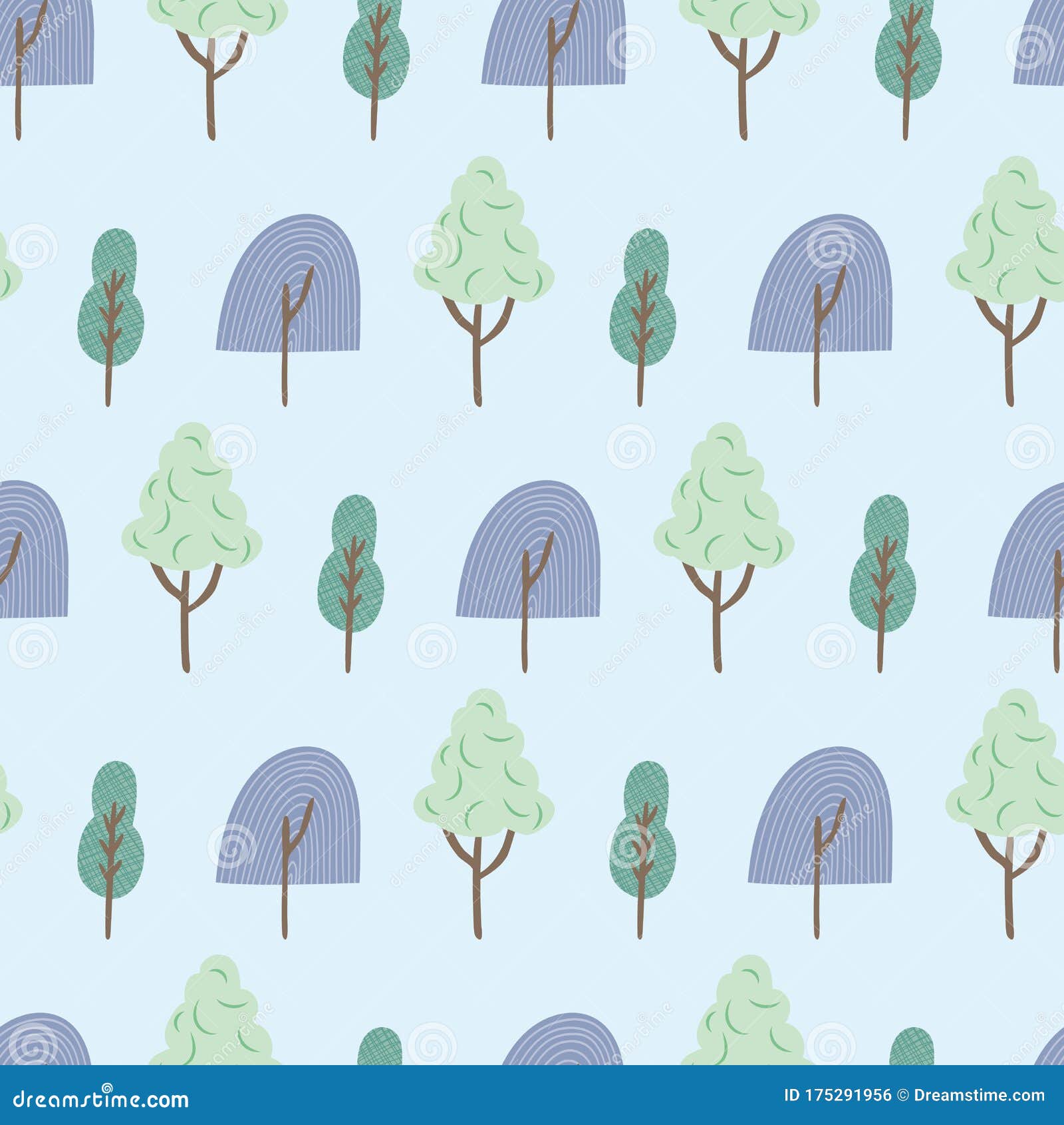 Blue Green Trees Seamless Repeat Vector Pattern. Stock Vector ...