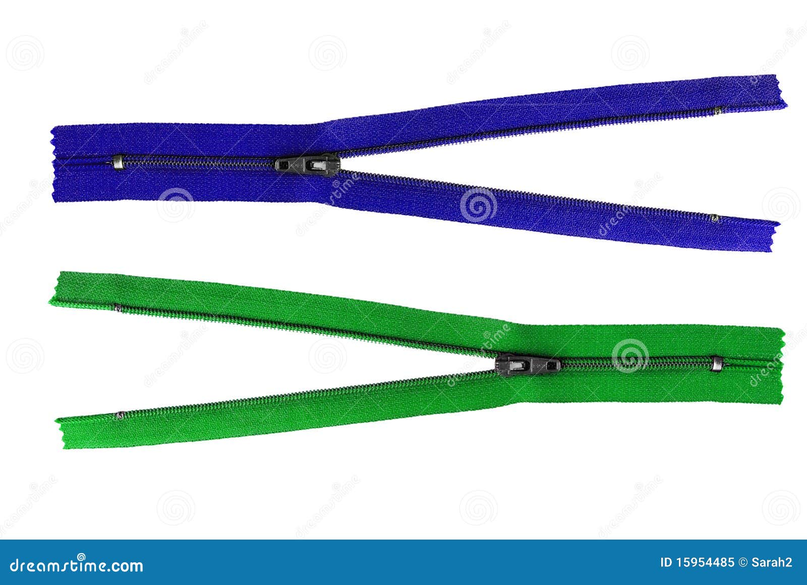 Blue and Green Unzipped Zips - Isolated Stock Image - Image of ...