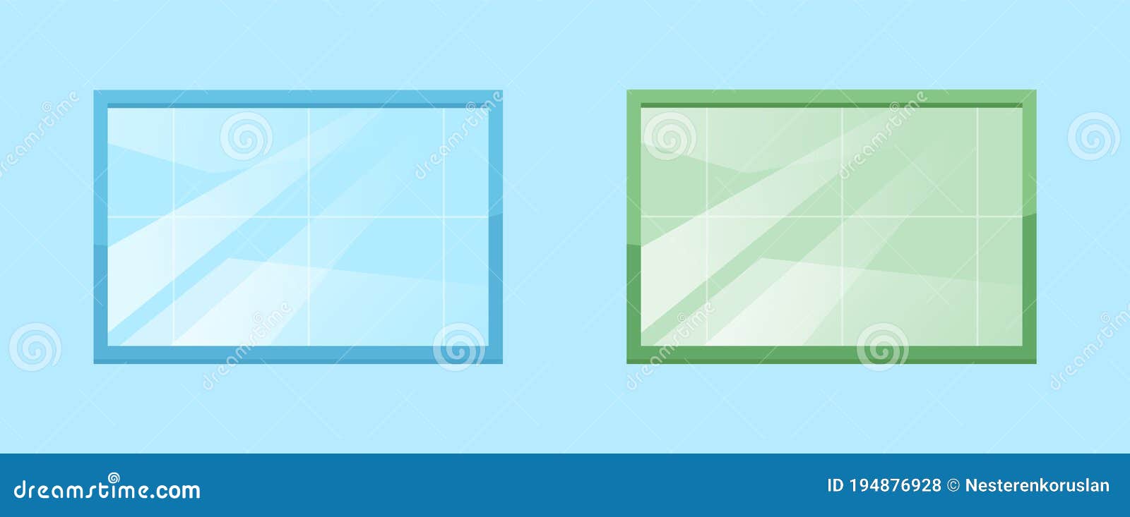 Blue and Green Windows Semi Flat RGB Color Vector Illustration Set ...
