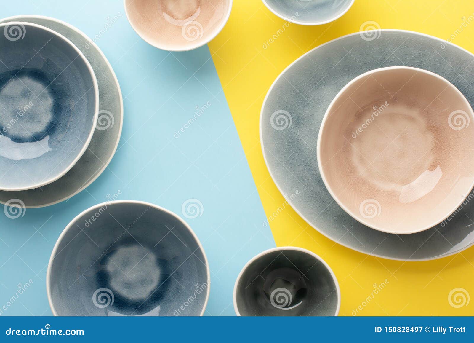 Blue, Grey and Beige Dinnerware Stock Image - Image of blue, clean ...
