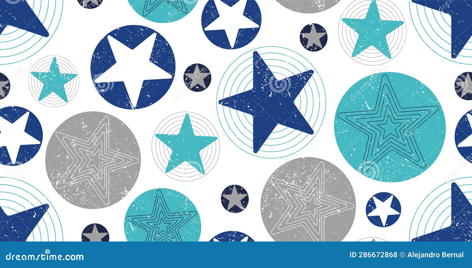 Blue and Grey Circle and Stars Seamless Pattern Stock Vector ...