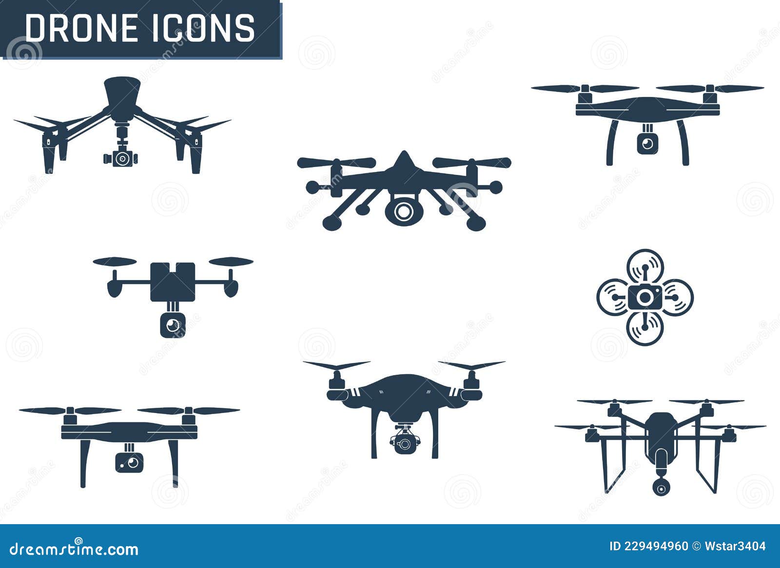 Blue Grey Color Drone Vector Icon Set Stock Vector - Illustration of ...
