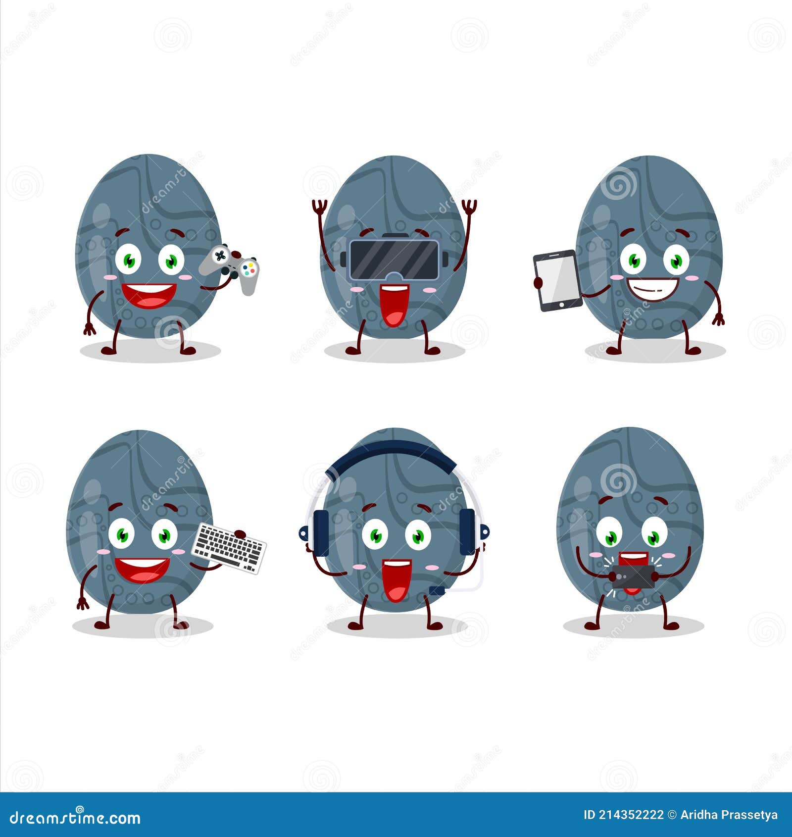 Blue Grey Easter Egg Cartoon Character are Playing Games with Various ...