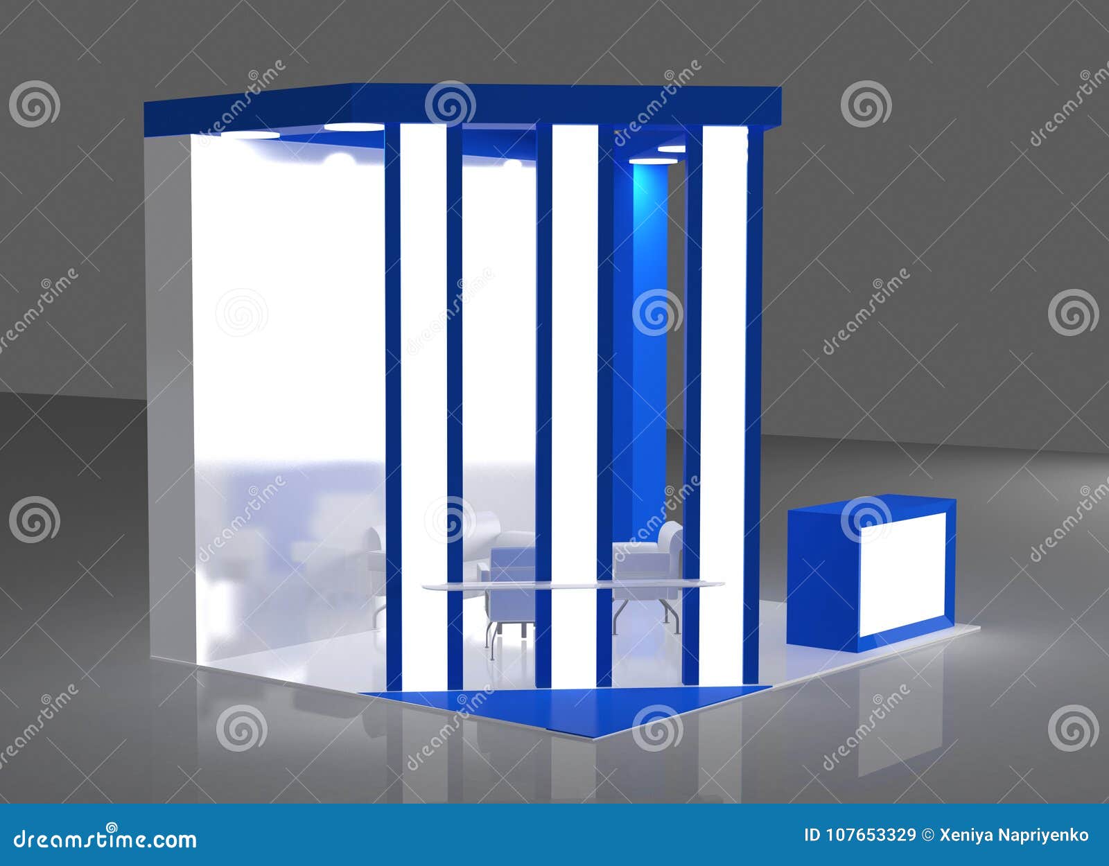 Blue and Grey Exhibition Stand 3d Rendering Stock Illustration ...