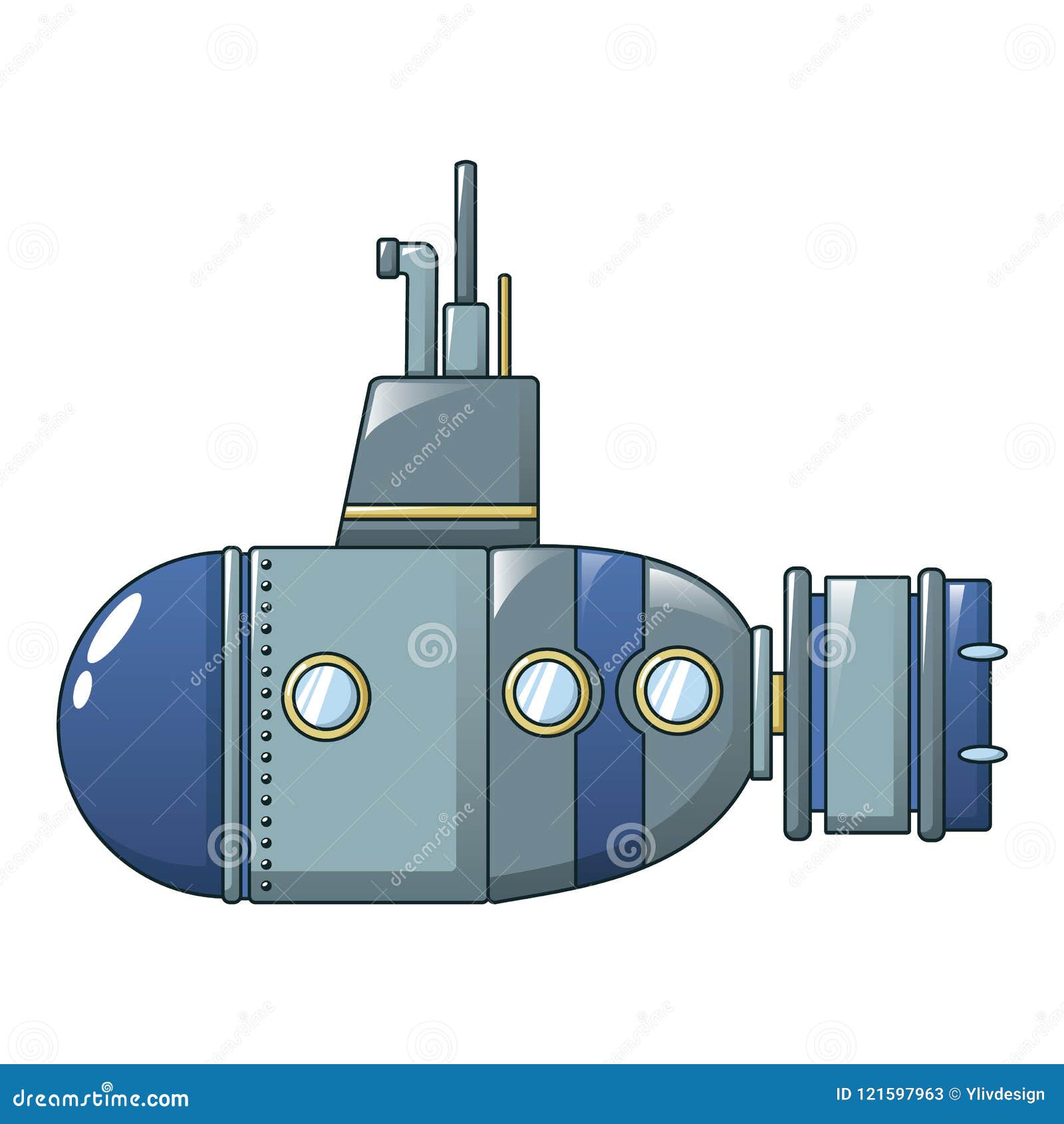 Blue Grey Submarine Icon, Cartoon Style Stock Vector - Illustration of ...
