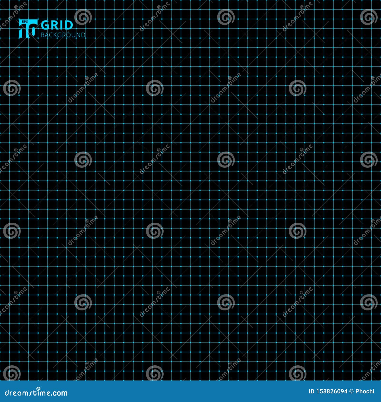 Blue Grid Seamless on Black Background. Graph Paper Square Pattern ...